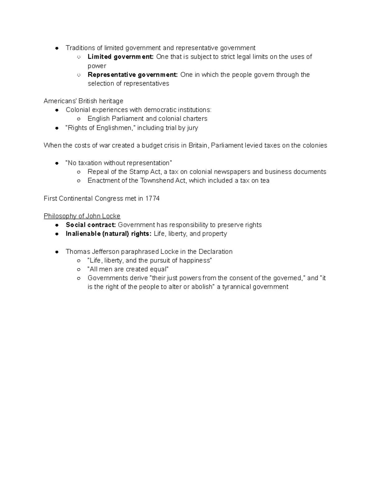 Chapter 2 - Notes - Traditions of limited government and representative ...