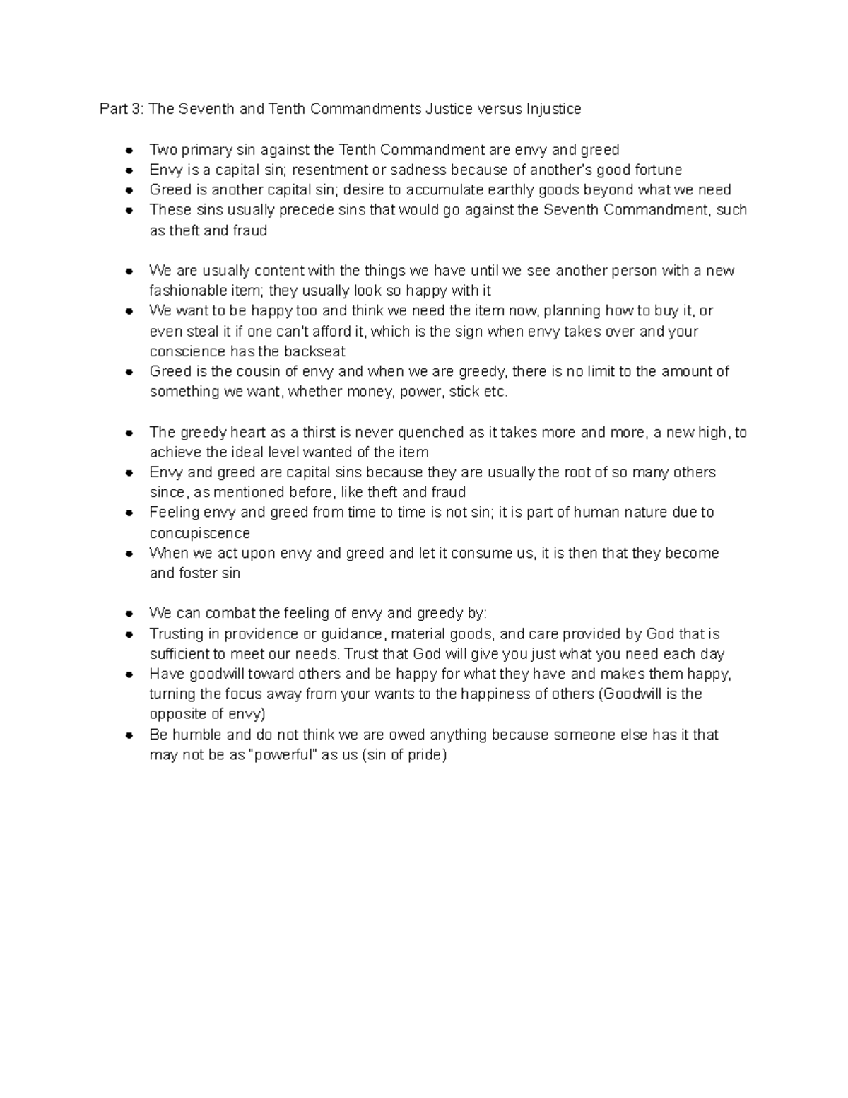 Theo notes - Part 3: The Seventh and Tenth Commandments Justice versus ...