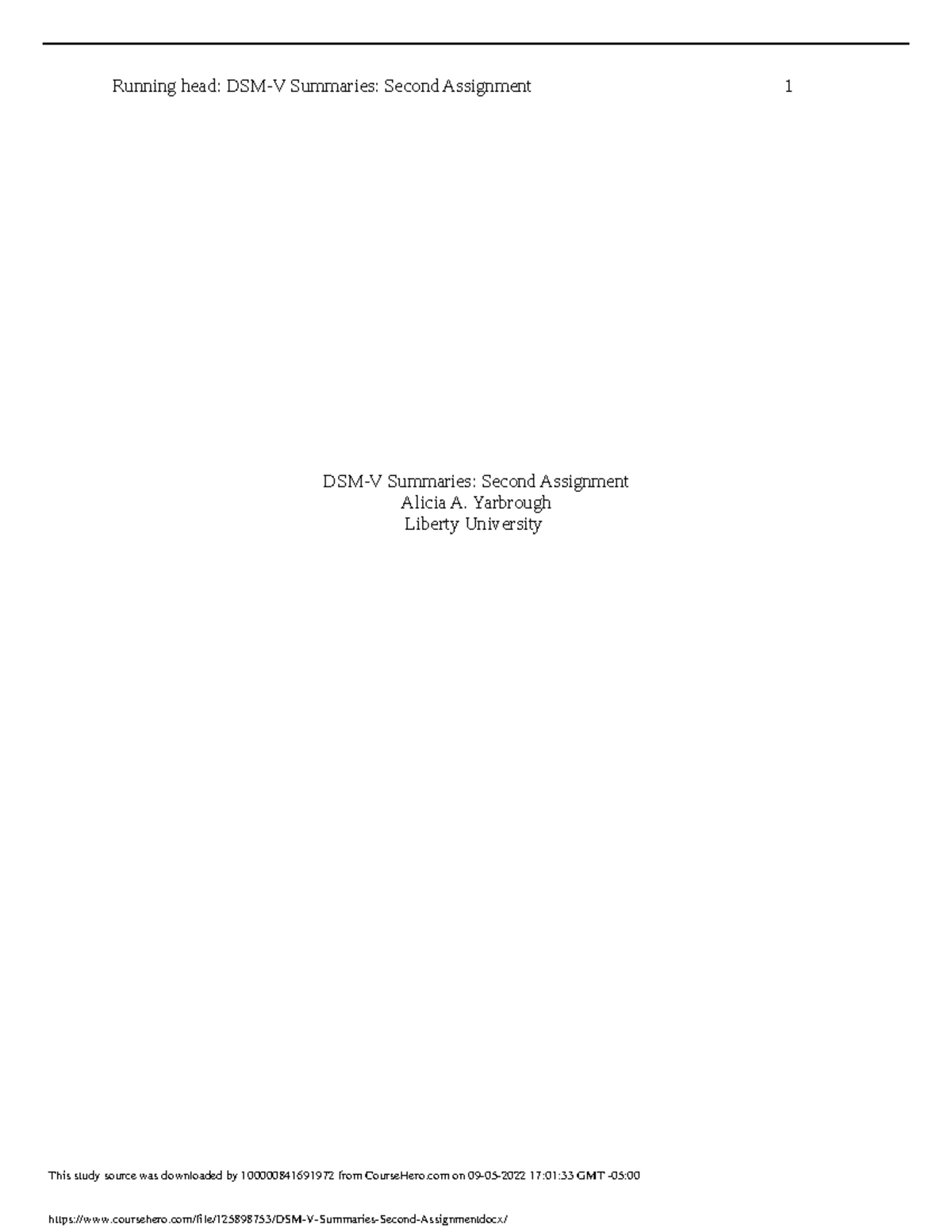 Dsm V Summaries Second Assignmentdocx Running Head Dsm V Summaries Second Assignment 1 Dsm