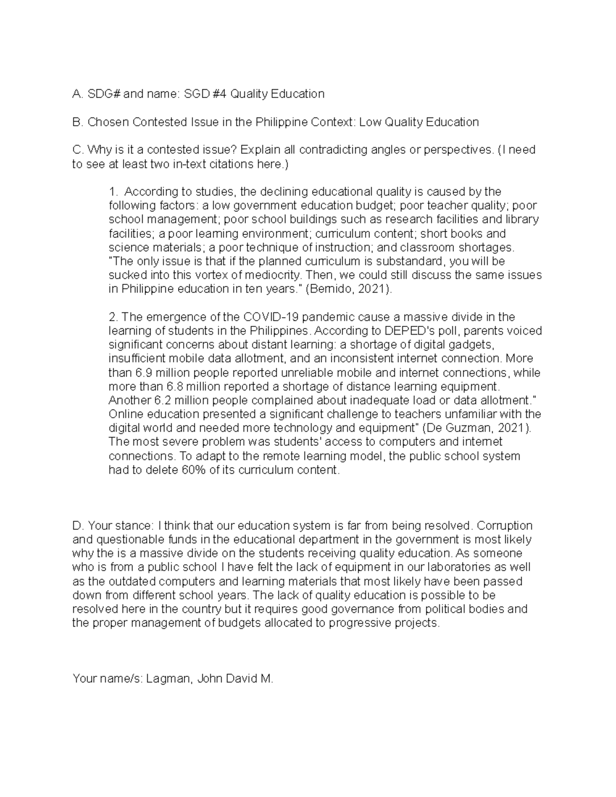 Attachment 1 - dsfsgefgwesg - A. SDG# and name: SGD #4 Quality ...