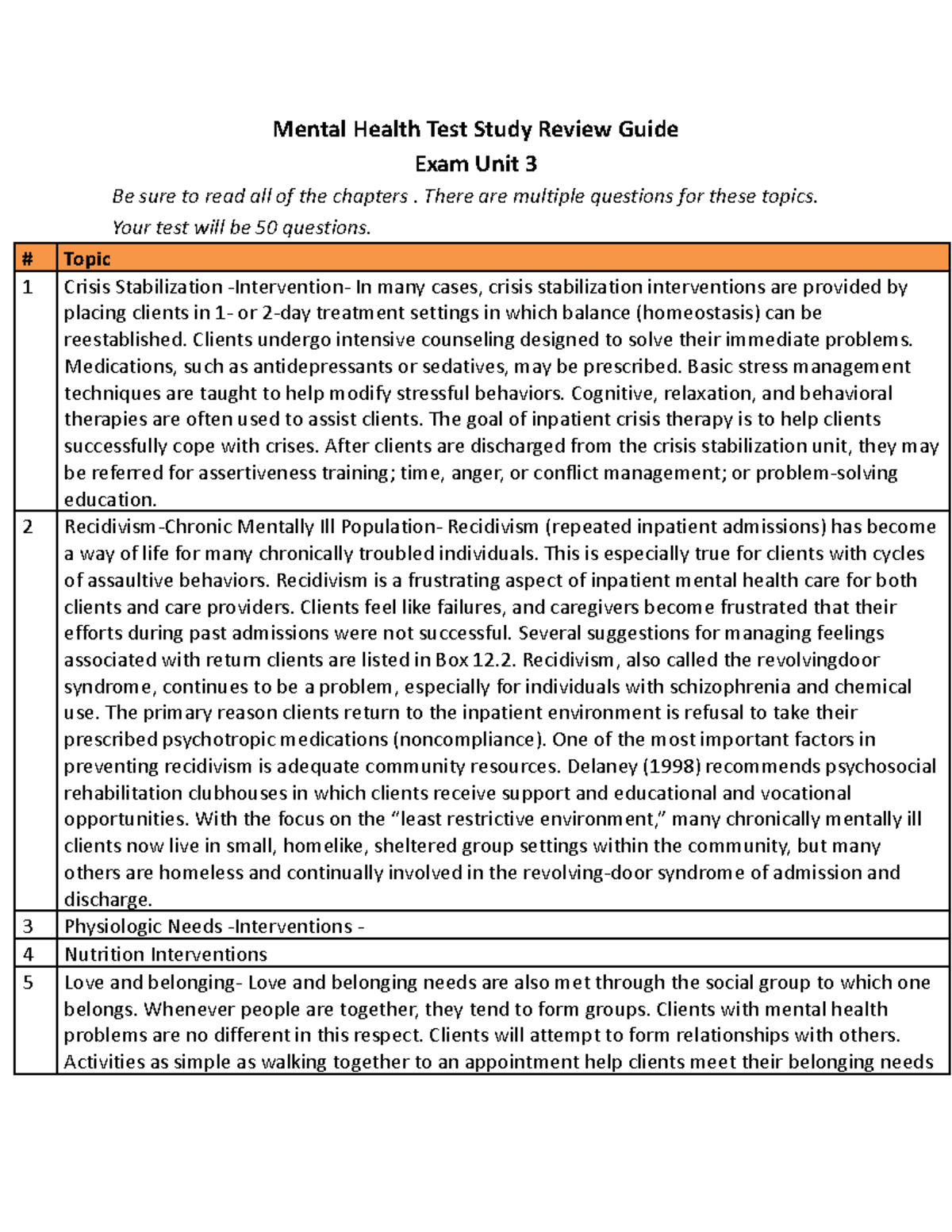 Mental Health Test Study Guide Unit 3 2023 - Mental Health Test Study ...