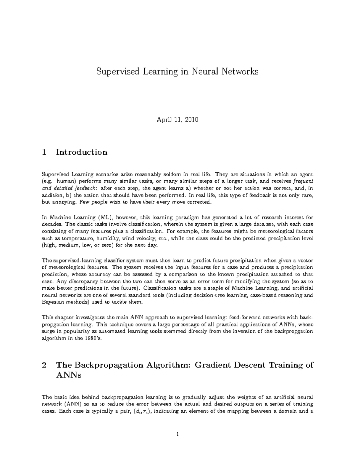Learn-sup notes - Supervised Learning in Neural Networks April 11, 2010 ...