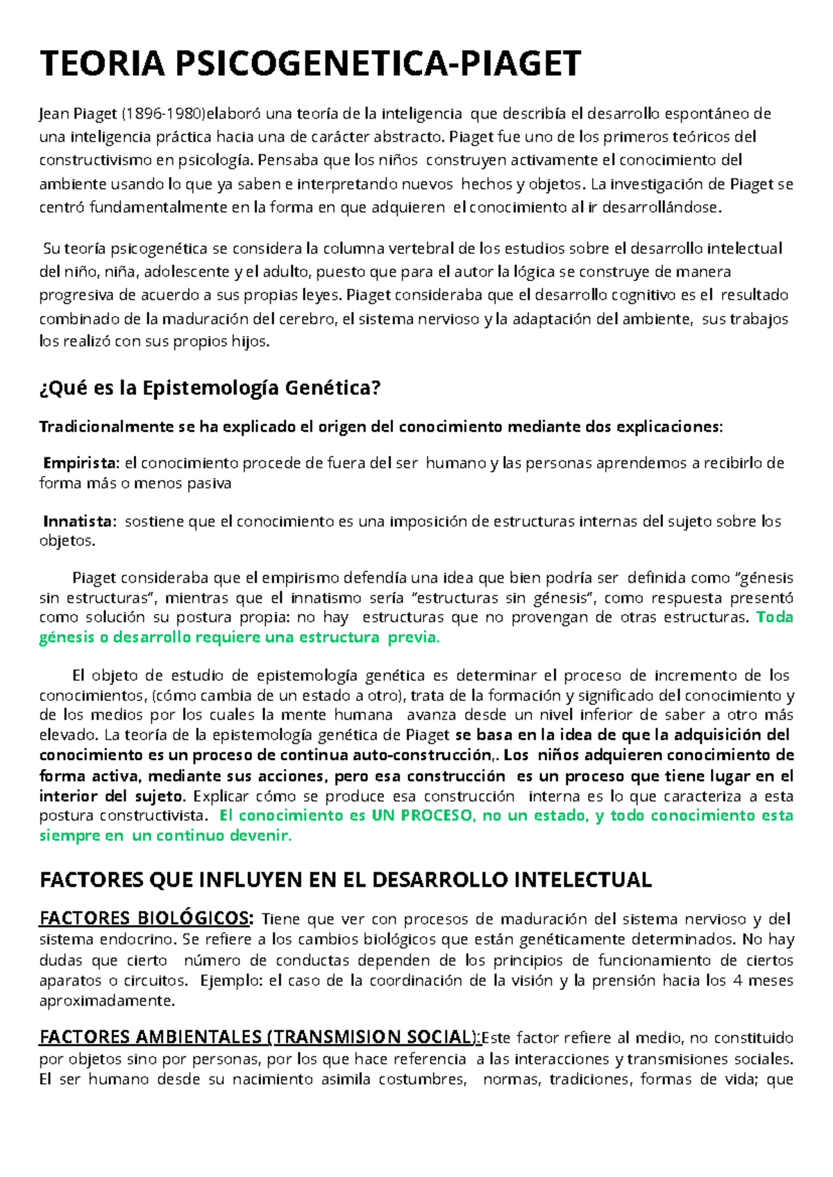 Teoria Psicogenetica- Piaget - TEORIA PSICOGENETICA-PIAGET Jean Piaget ...