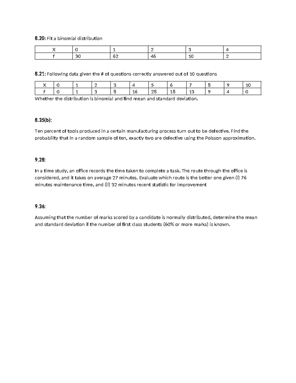 Statsquetsion - good - 8: Fit a binomial distribution X 0 1 2 3 4 f 30 ...