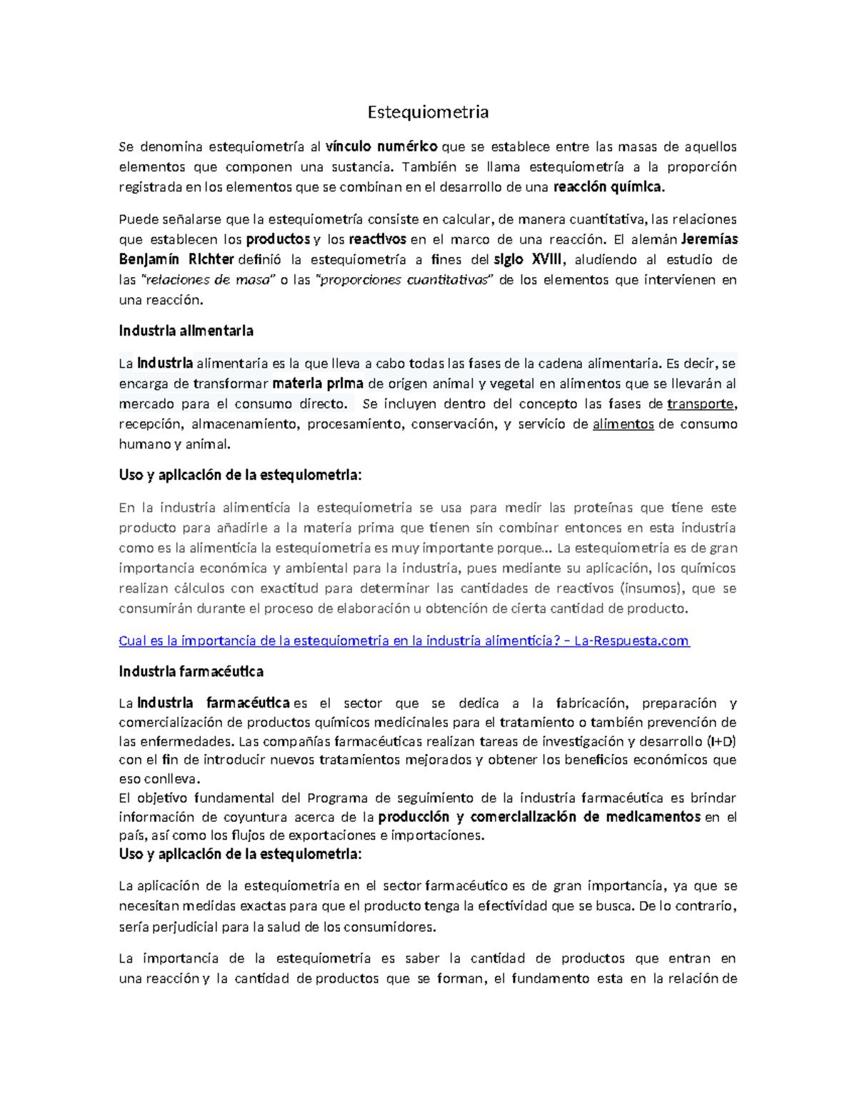 Estequiometria - Investigación - Estequiometria Se denomina ...