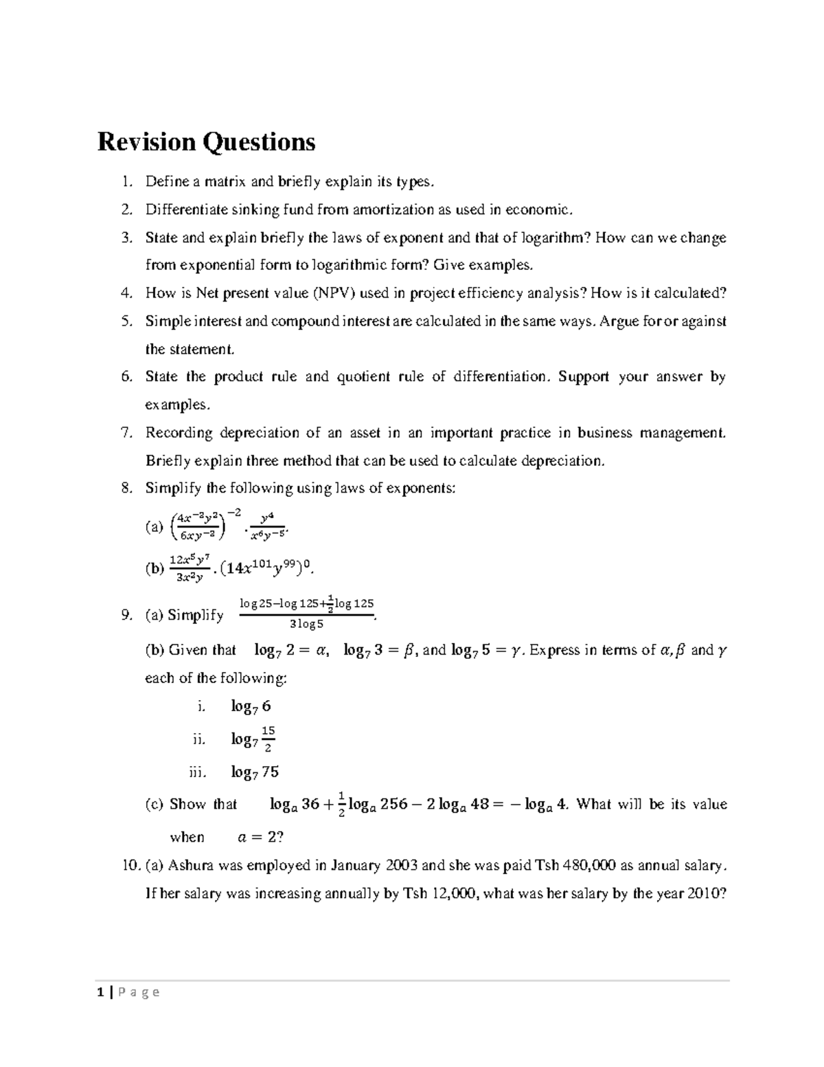 Revision Questions Revision Questions Define A Matrix And Briefly Explain Its Types