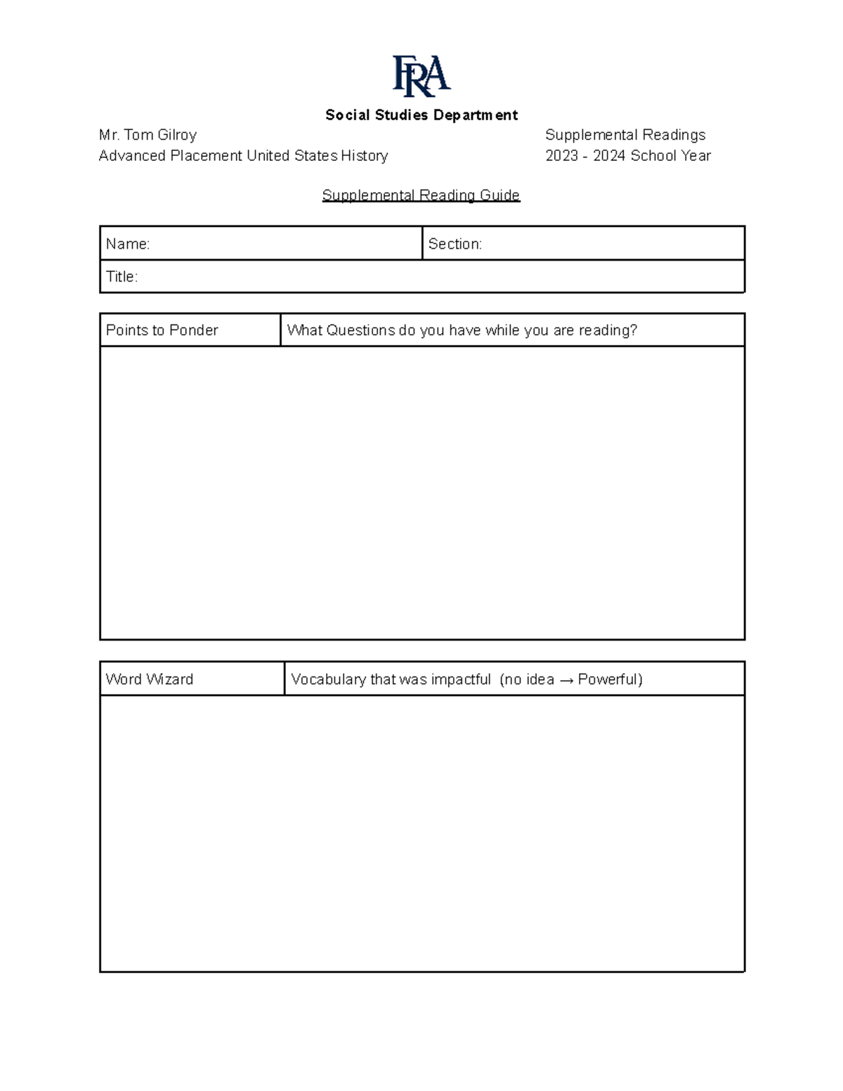 Supplemental Reading Guide - HIST 1123 - Mr. Tom Gilroy Supplemental ...