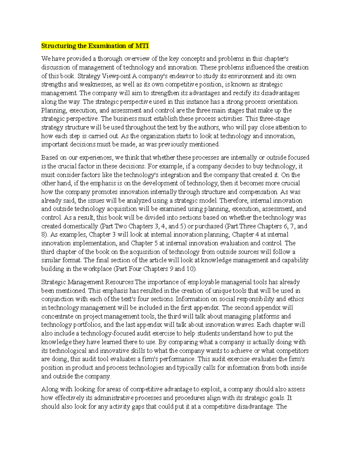 Structuring the Examination of MTI - These problems influenced the ...