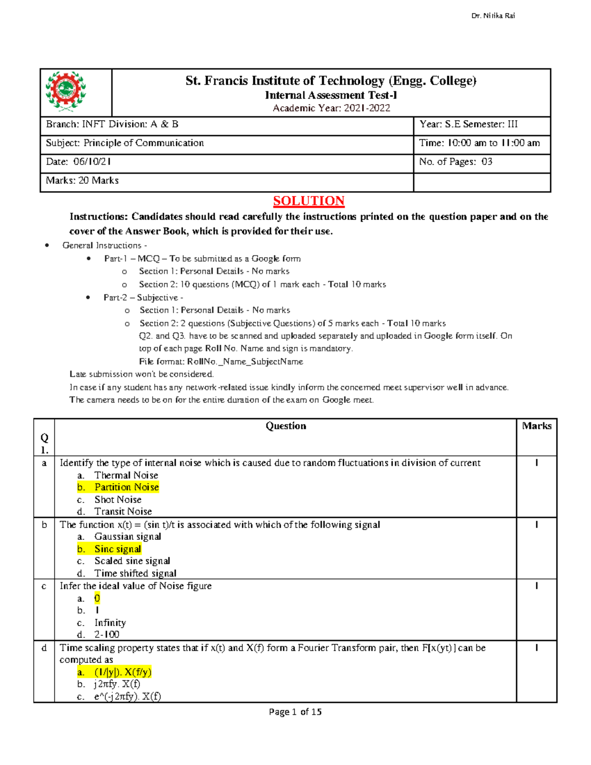 2021 October IAT1 Ques Paper Solution PCOM-2021 - St. Francis Institute of Technology (Engg ...