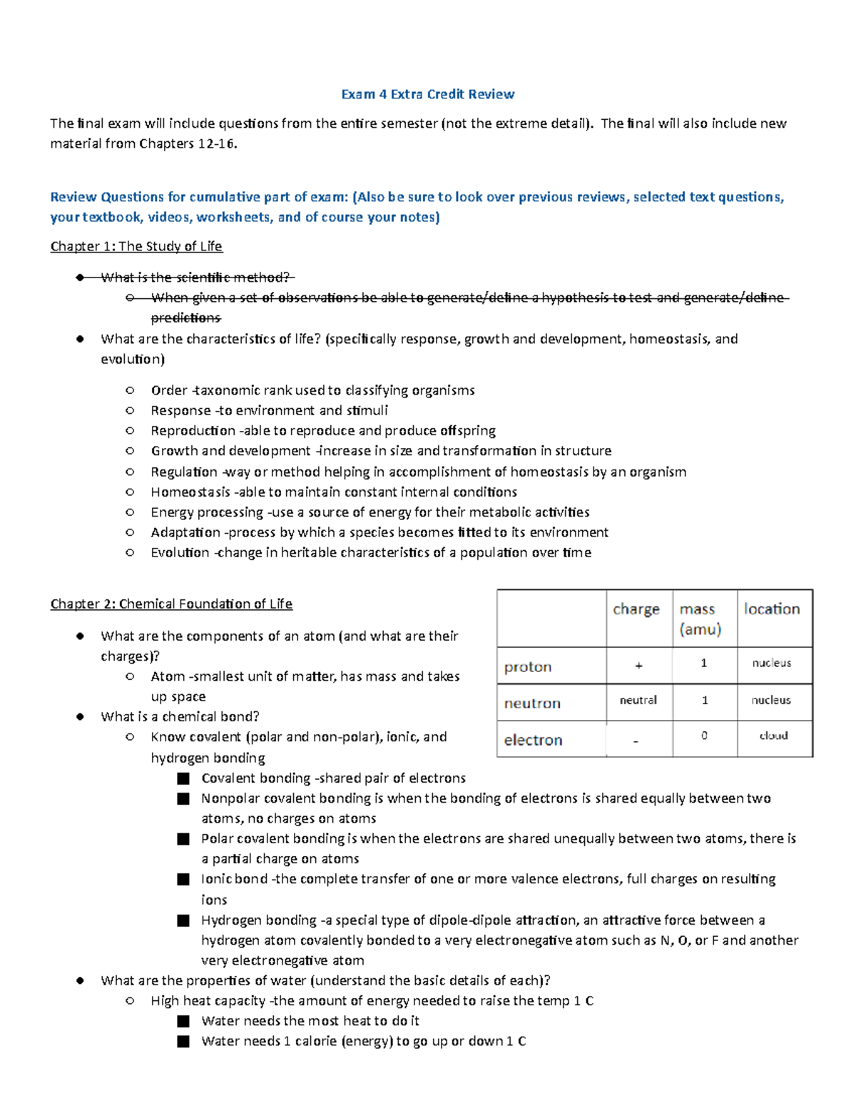 Exam 4 Extra Credit Review - Studocu