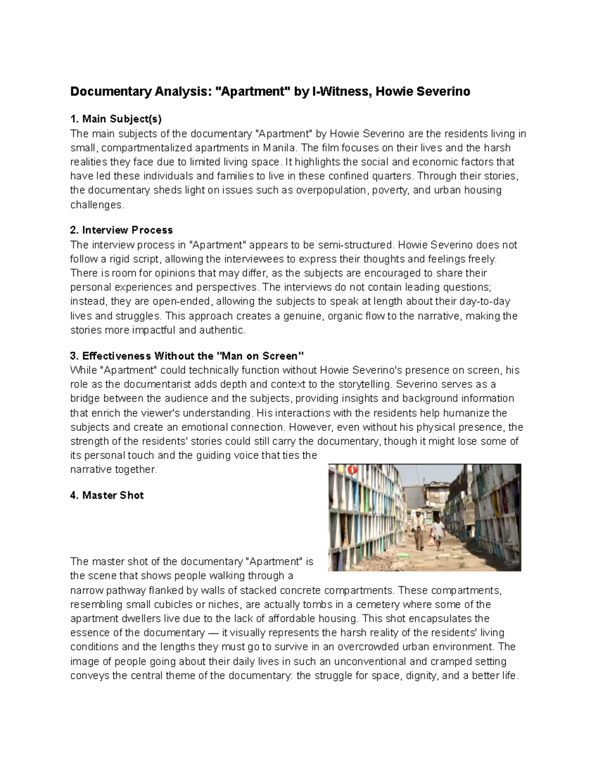 Dela Cruz Sales Documentary Analysis - Documentary Analysis: "Apartment ...