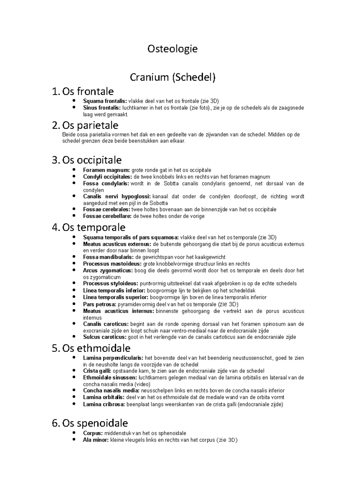 Cranium-samenvatting - Osteologie 1. Os frontale Cranium (Schedel ...