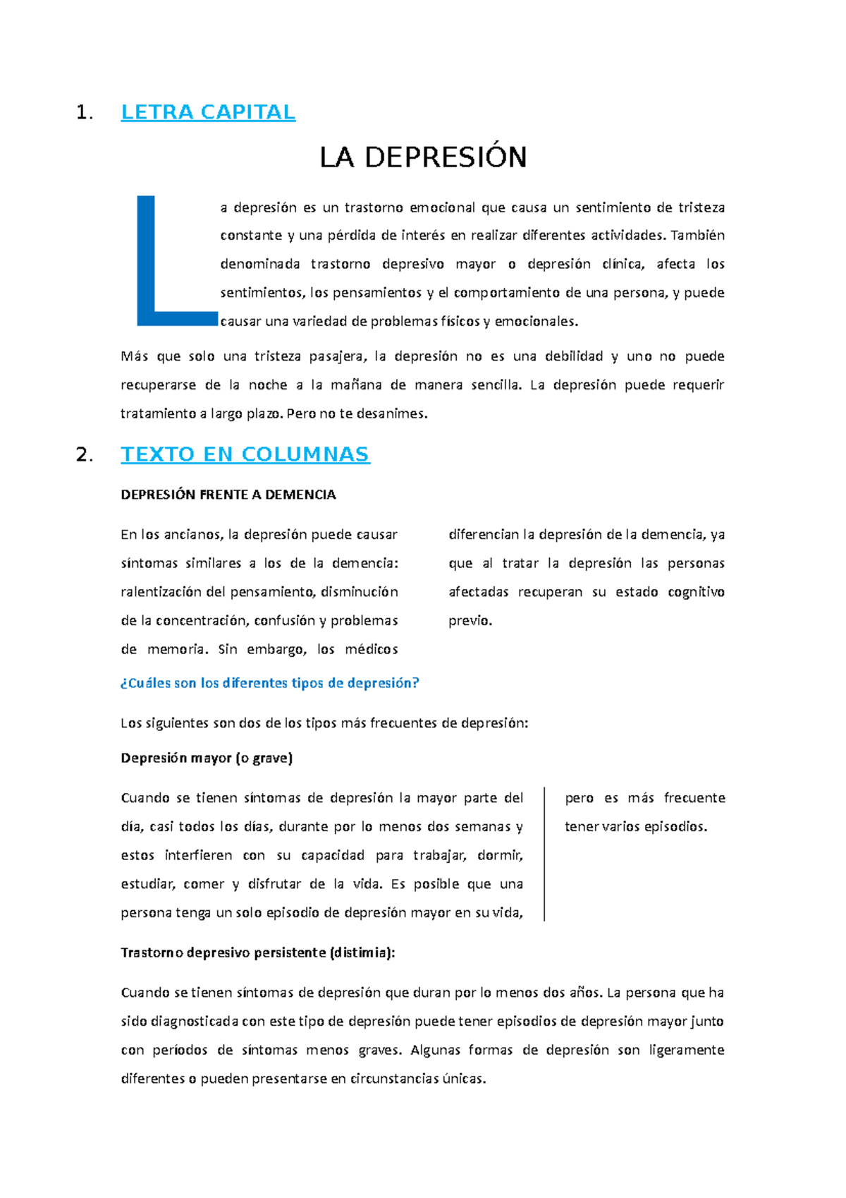 Practica de clase tema3 - 1. LETRA CAPITAL LA DEPRESIÓN ####### a ...