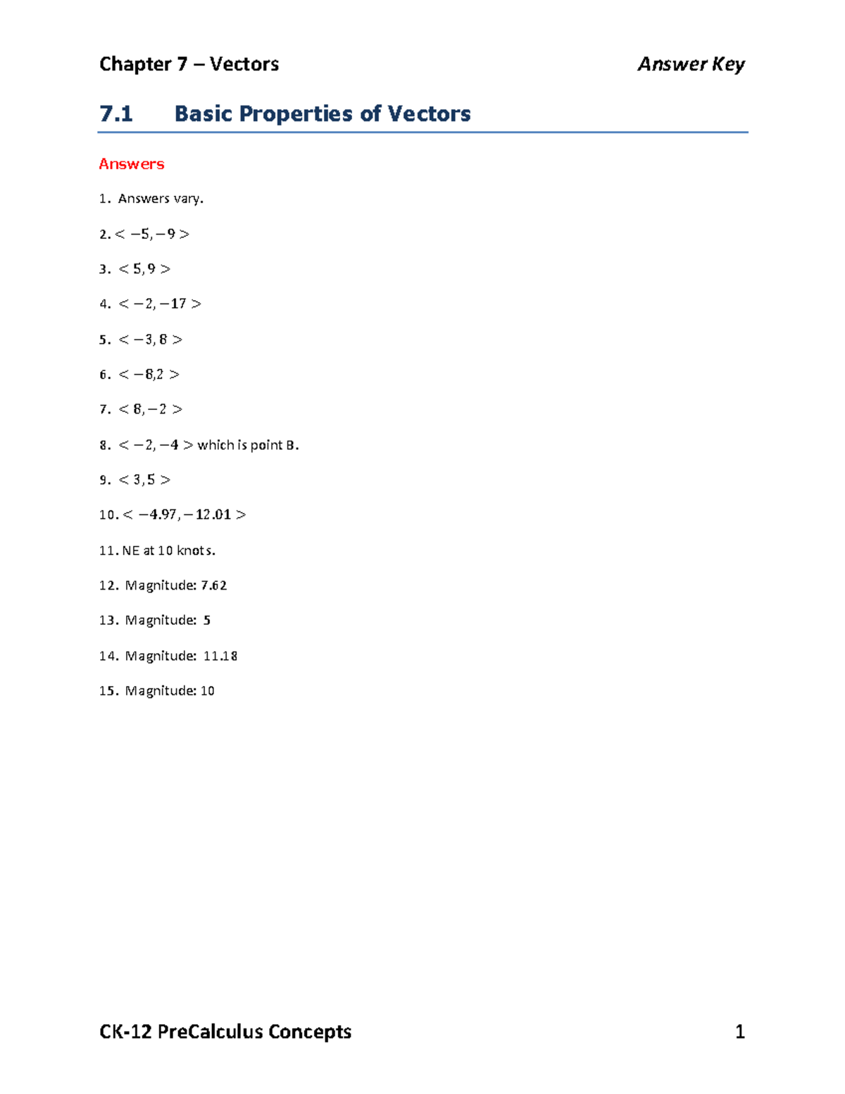 Answer Key CK-12 Chapter 07 Pre Calculus Concepts - 7 Basic Properties ...
