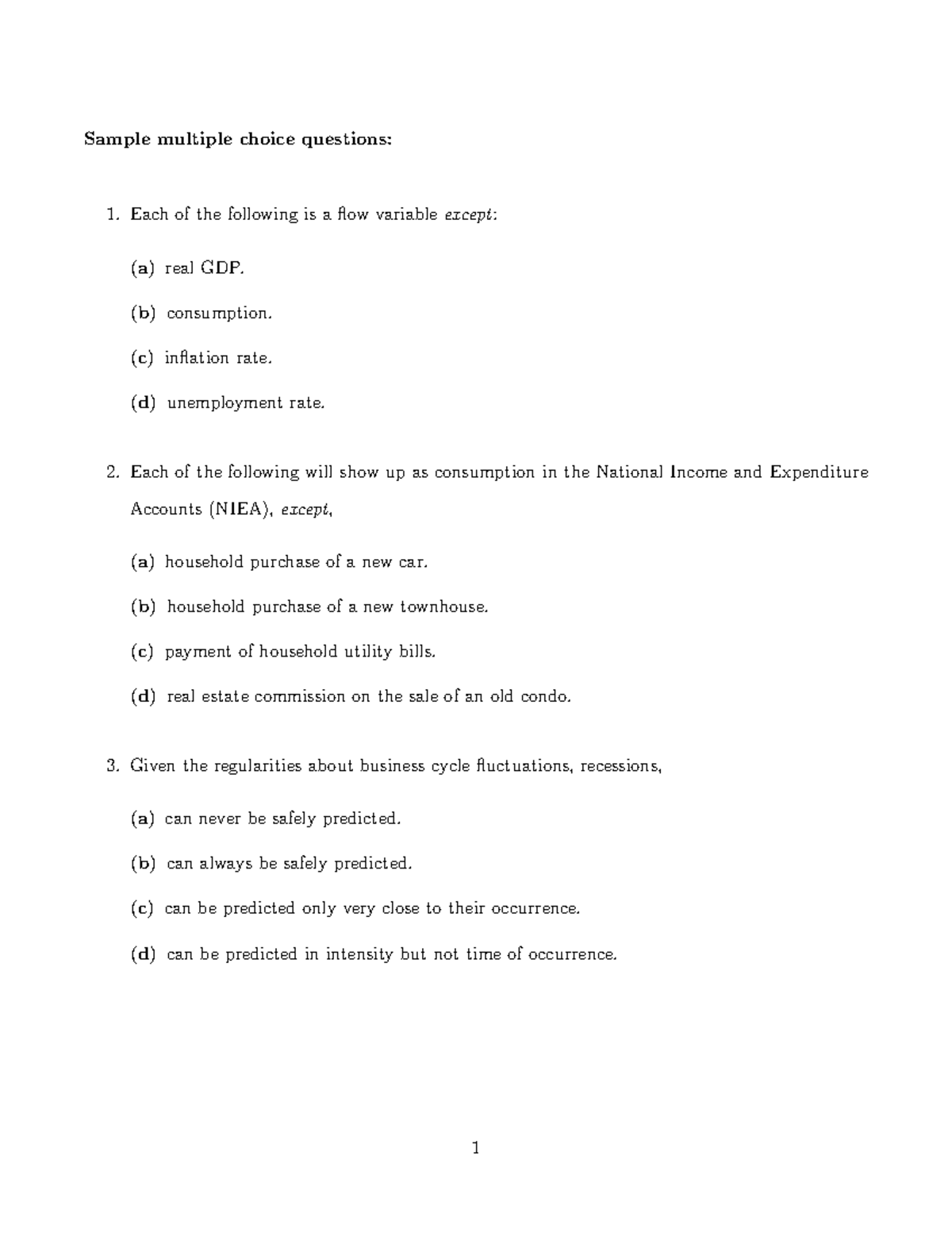 Sample Multiple Choice Questions - Sample multiple choice questions ...