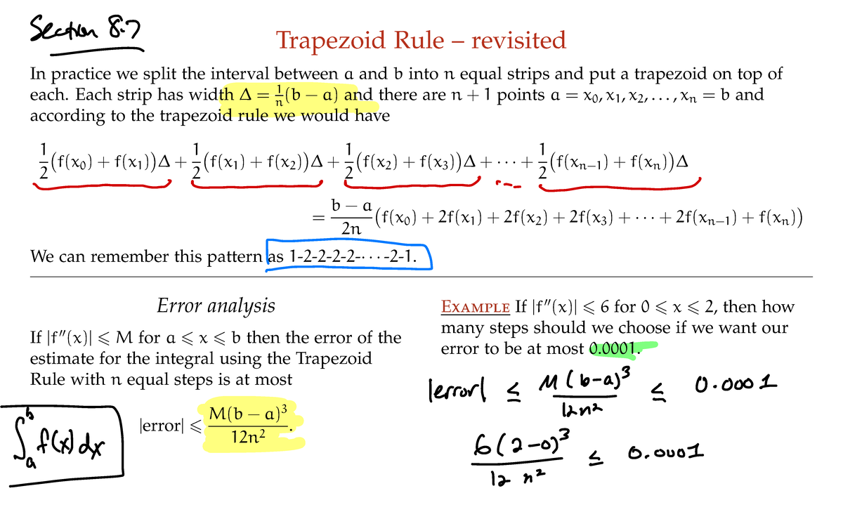 166 Session 8 notes - Trapezoid Rule – revisited In practice we split ...