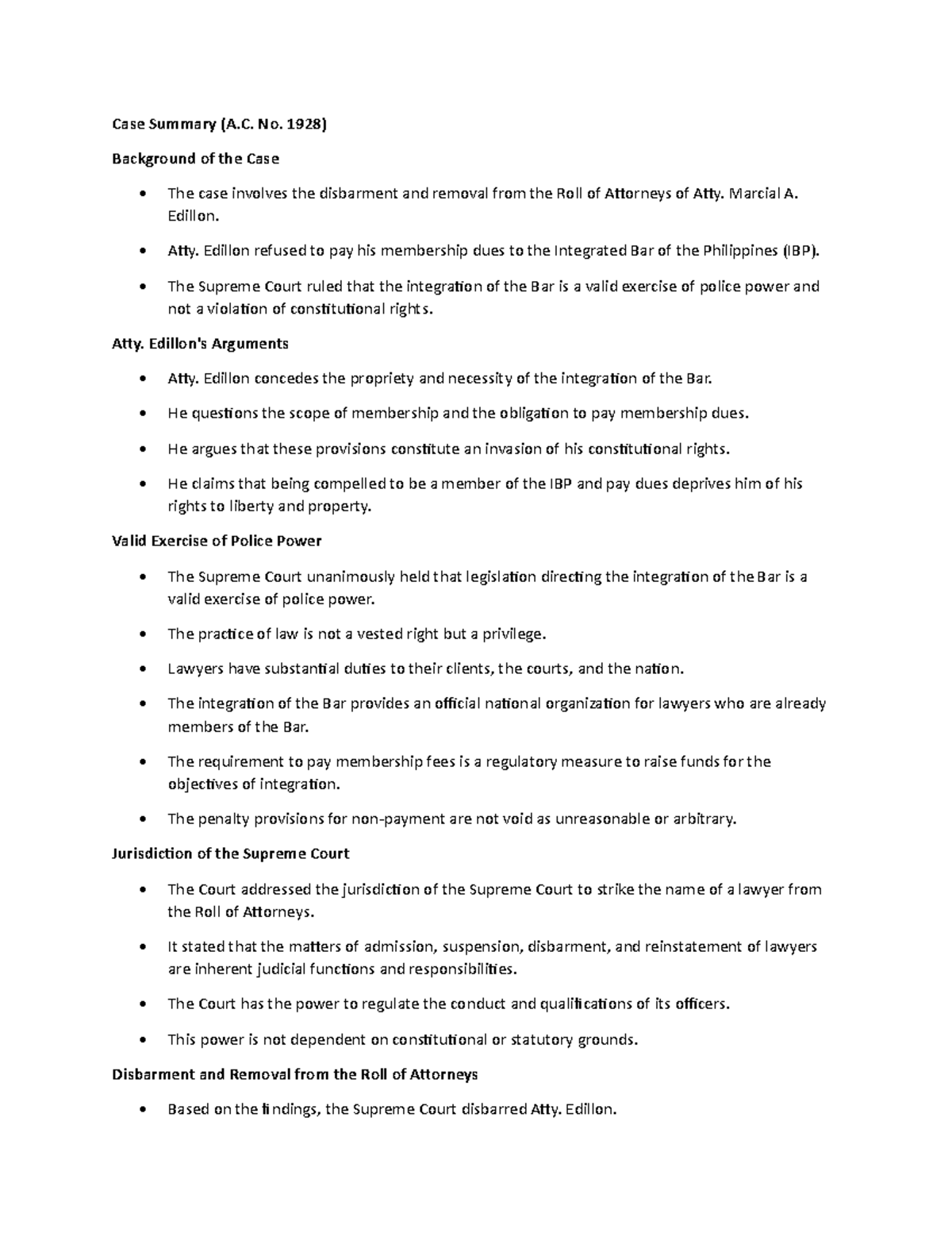 2. Atty. Marcial A. Edillon (Jur - Case Summary (A. No. 1928 ...