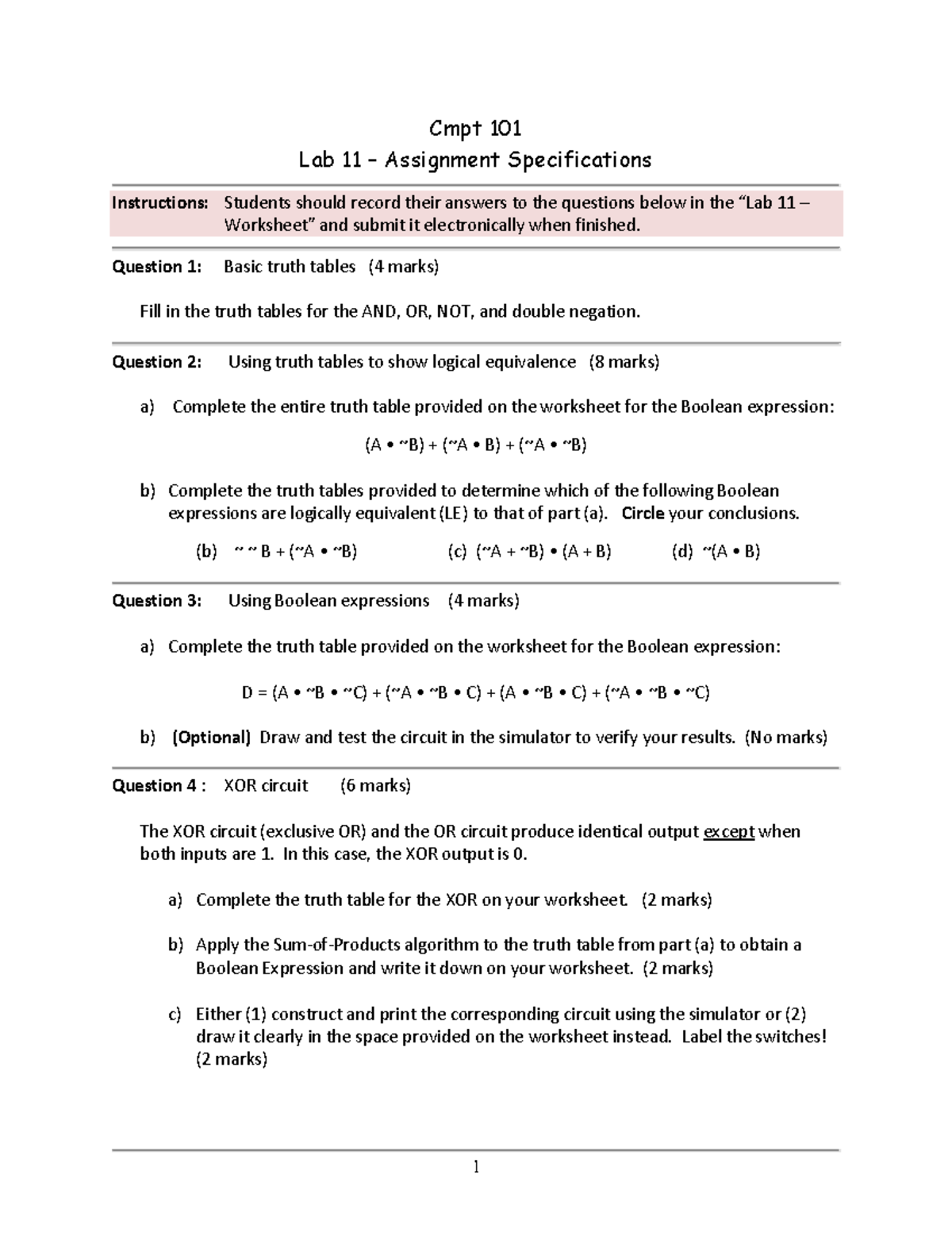 Lab 11 - Assignment Specifications - 1 Cmpt 101 Lab 11 – Assignment Specifications Instructions ...