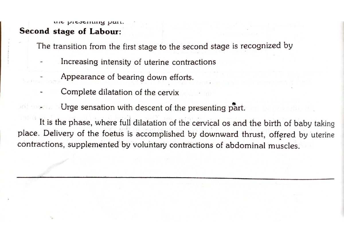 2nd stage of labour - Obstetrics and gynaecology of nursing - Studocu