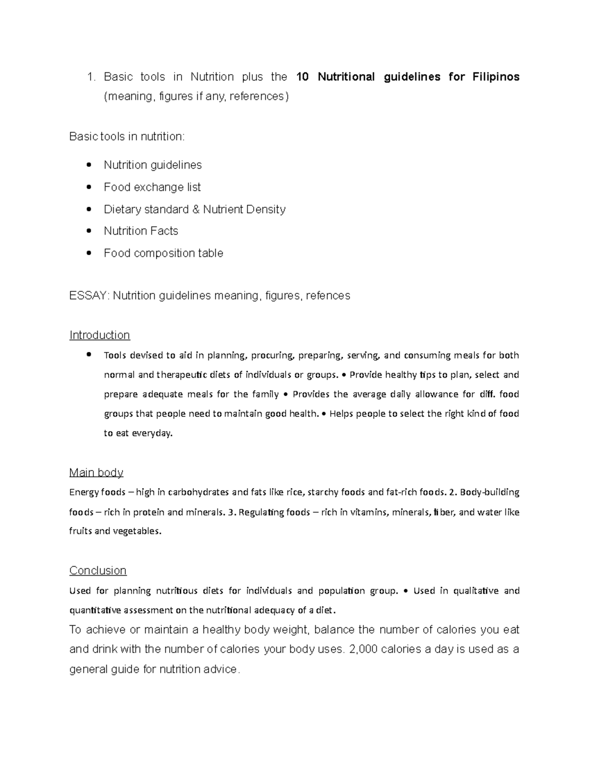 Basic tools in nutrition - • Provide healthy tips to plan, select and ...