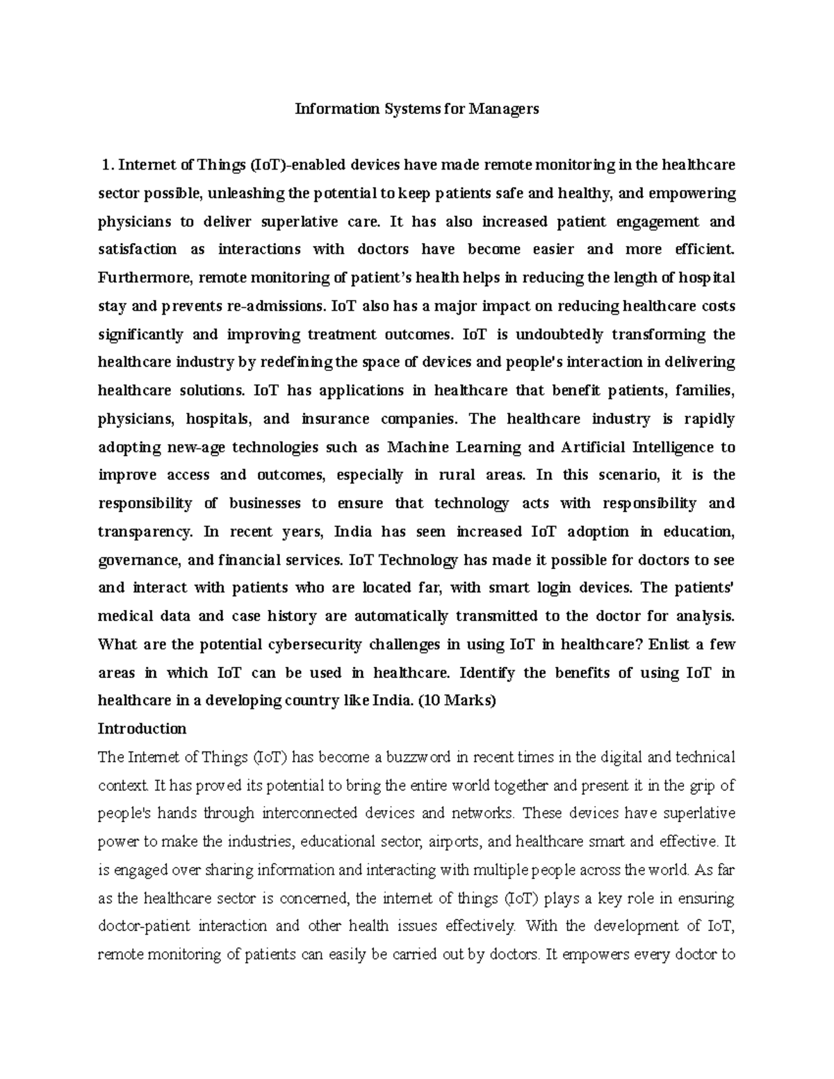 ISM - Sample Assignment - Information Systems for Managers Internet of ...