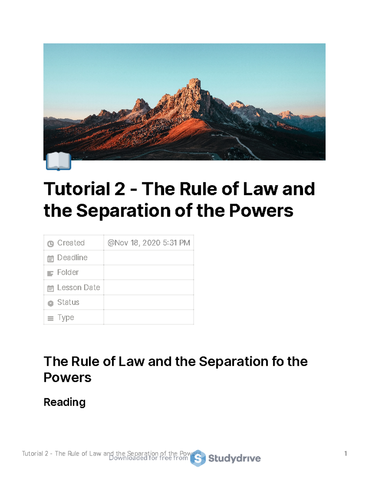 Tutorial 2 - The Rule of Law and the Separation of the Powers - 📖 ...