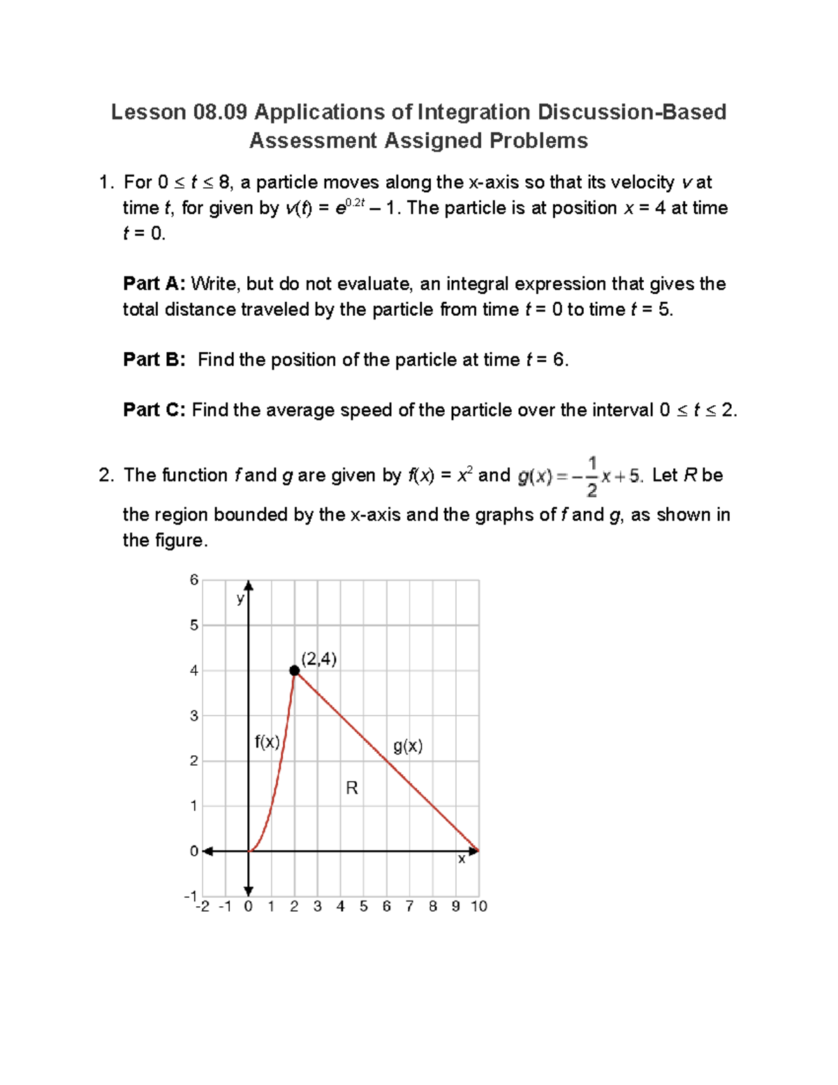 08 09 01 problems - Lesson 08 Applications of Integration Discussion ...