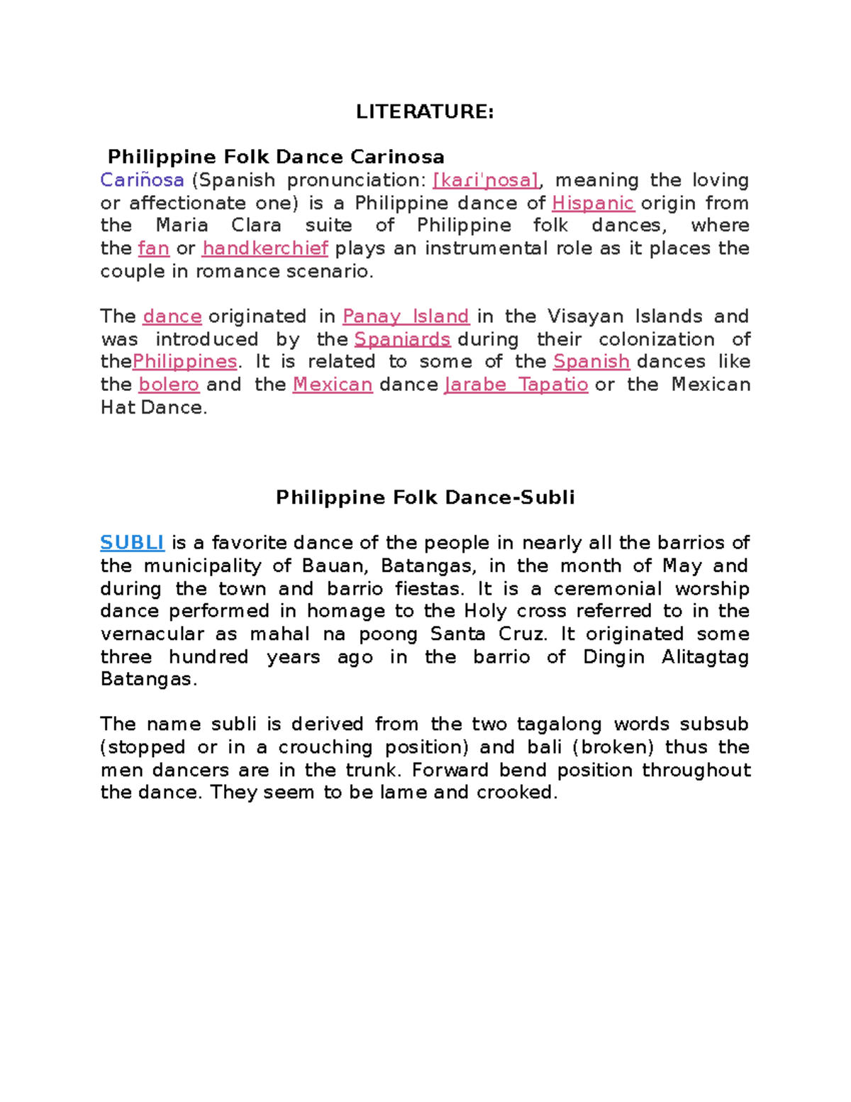 Literature-Folk Dance - LITERATURE: Philippine Folk Dance Carinosa ...