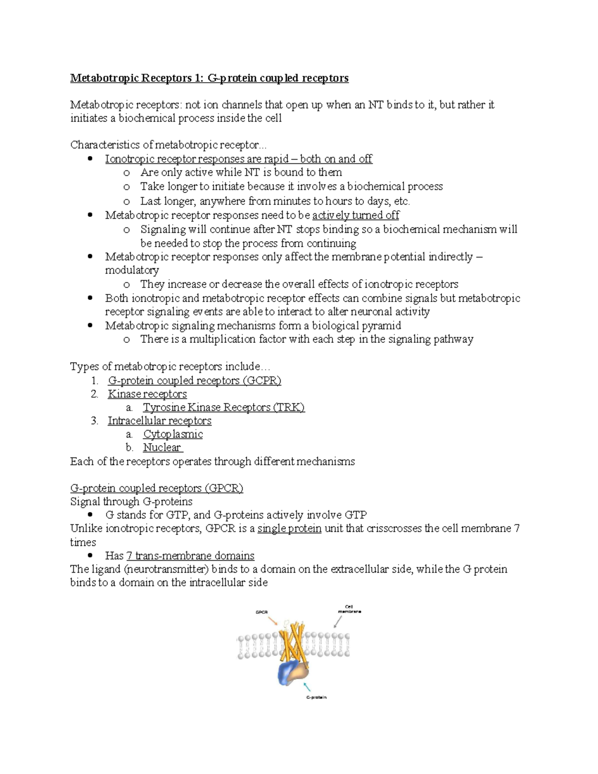 exam 3 notes ie - Metabotropic Receptors 1: G-protein coupled receptors ...