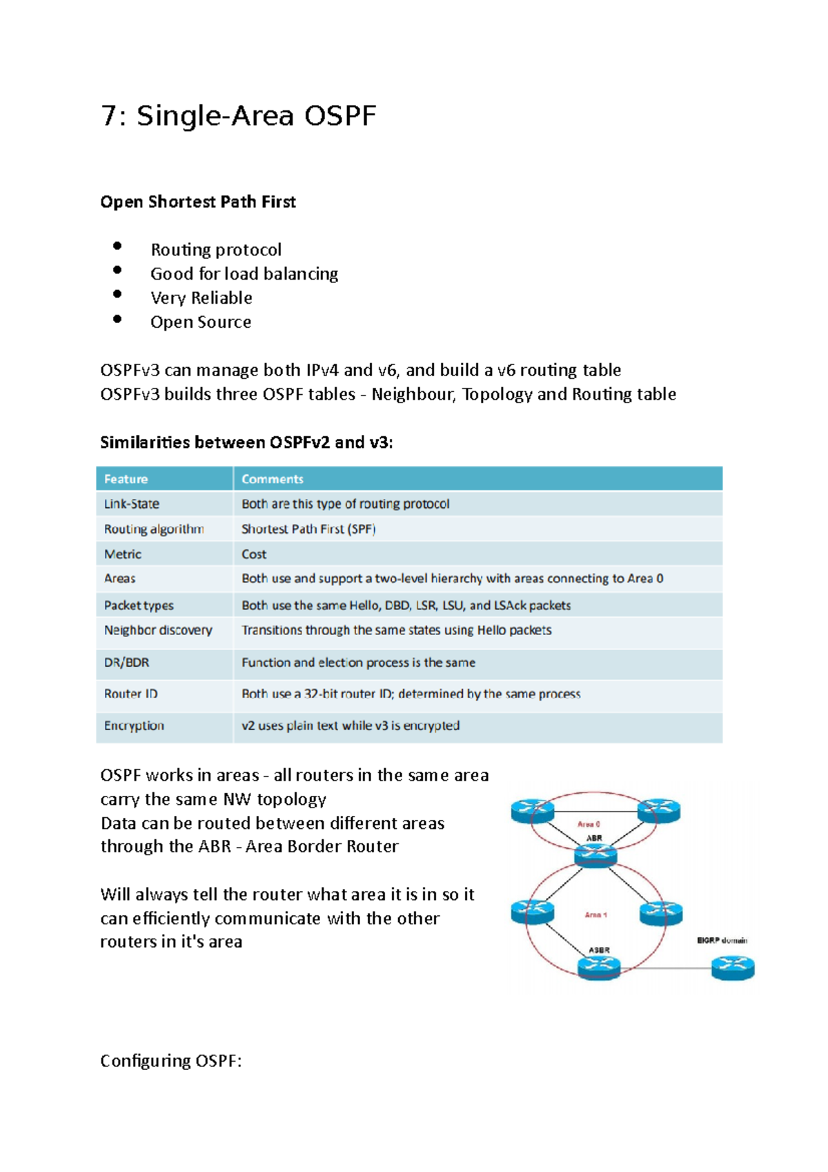 7 Single-Area OSPF - Lecture notes Week 7 - 7: Single-Area OSPF Open ...