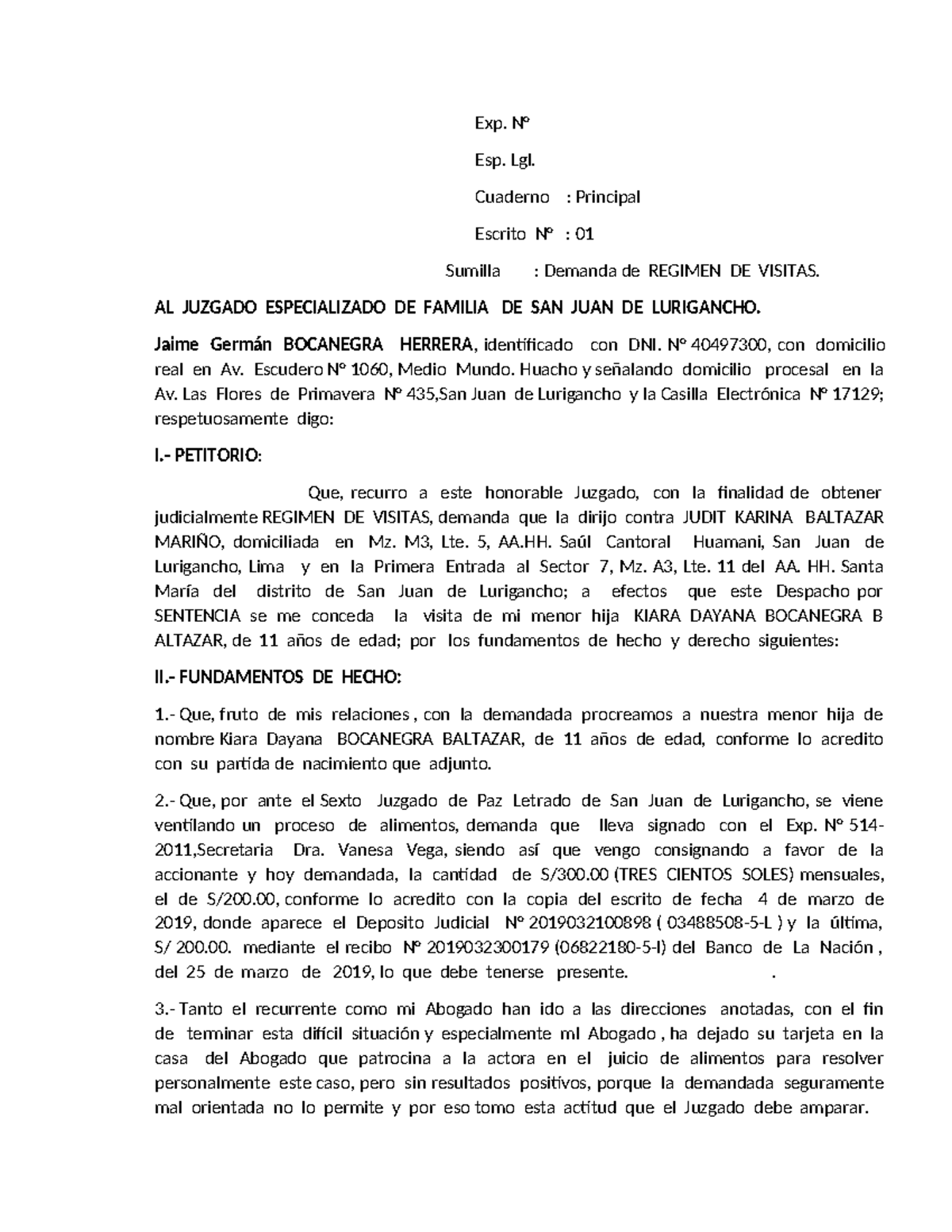 Demanda de R. de Visitas de Jaime Bocanegra - Exp. N° Esp. Lgl ...