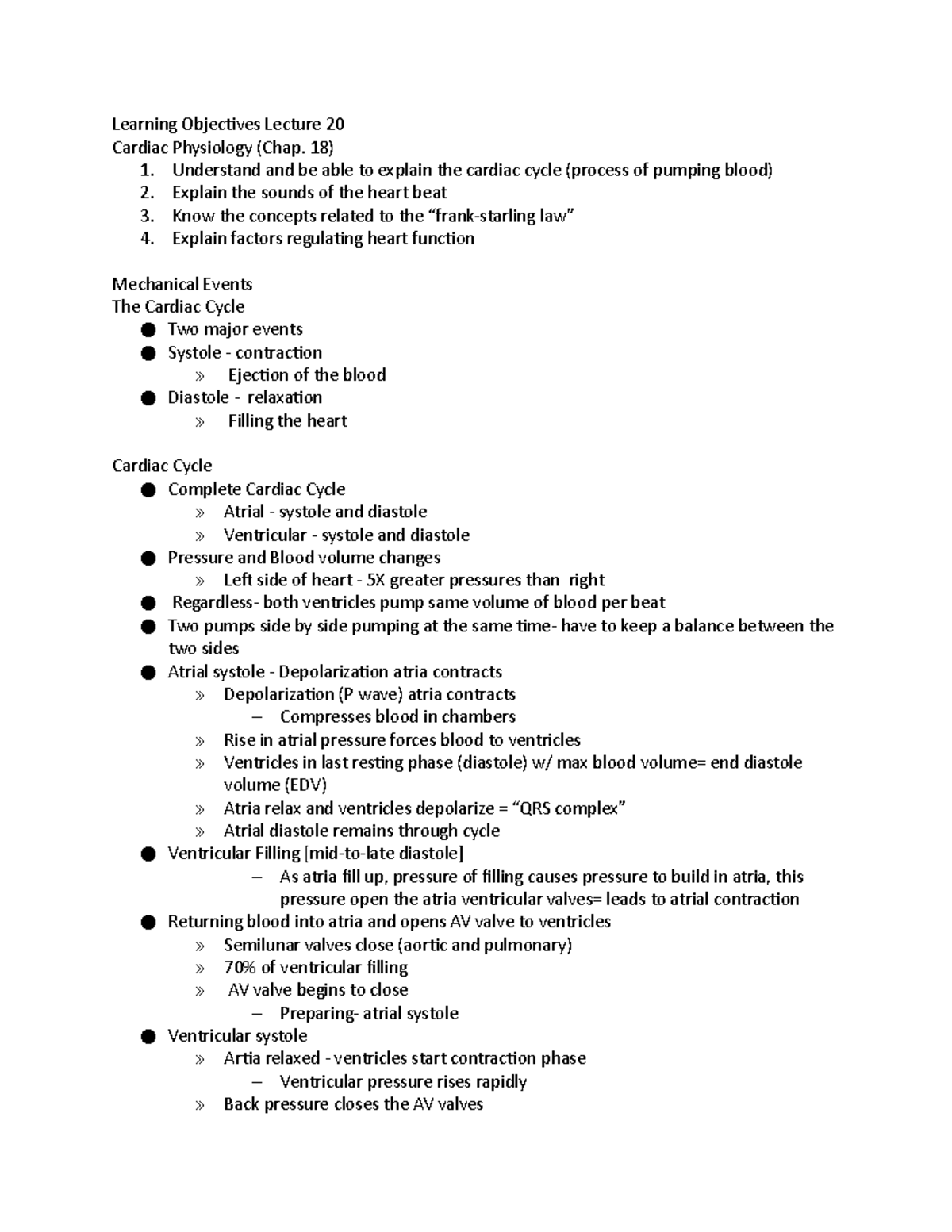 Lecture 20 - review - Learning Objectives Lecture 20 Cardiac Physiology ...