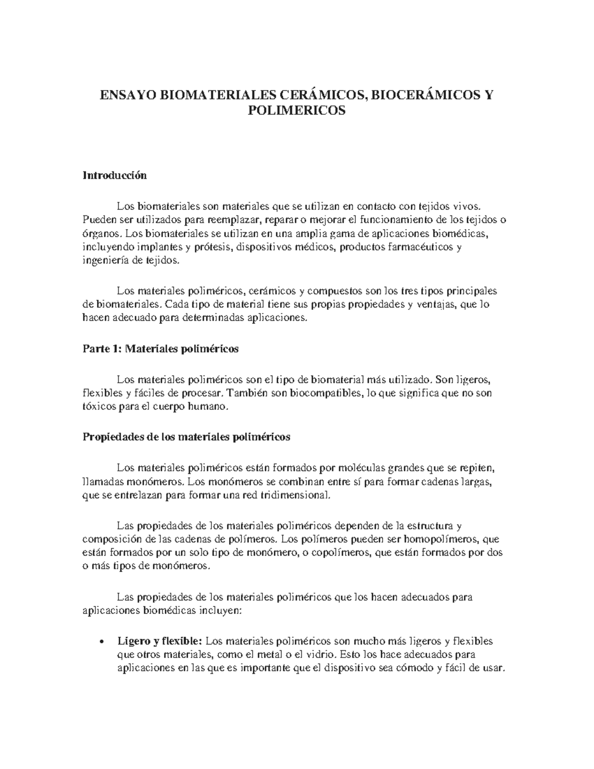 Ensayo Biomateriales Cerámicos - ENSAYO BIOMATERIALES CERÁMICOS ...
