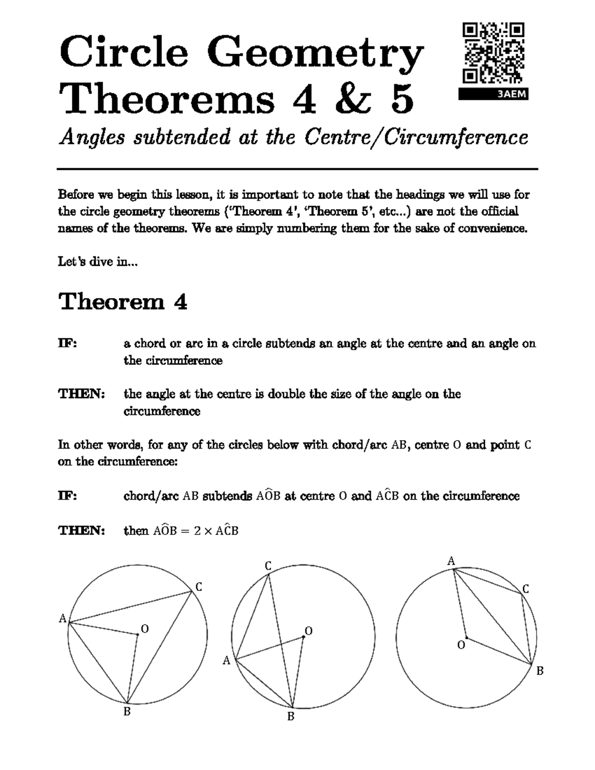 Circle Geometry Theorems 4 & 5 - MAT02A2 - AB O C AB AO ෡ B O AC ෠ B AO ෡ B = 2 × AC ෠ B O A C B ...