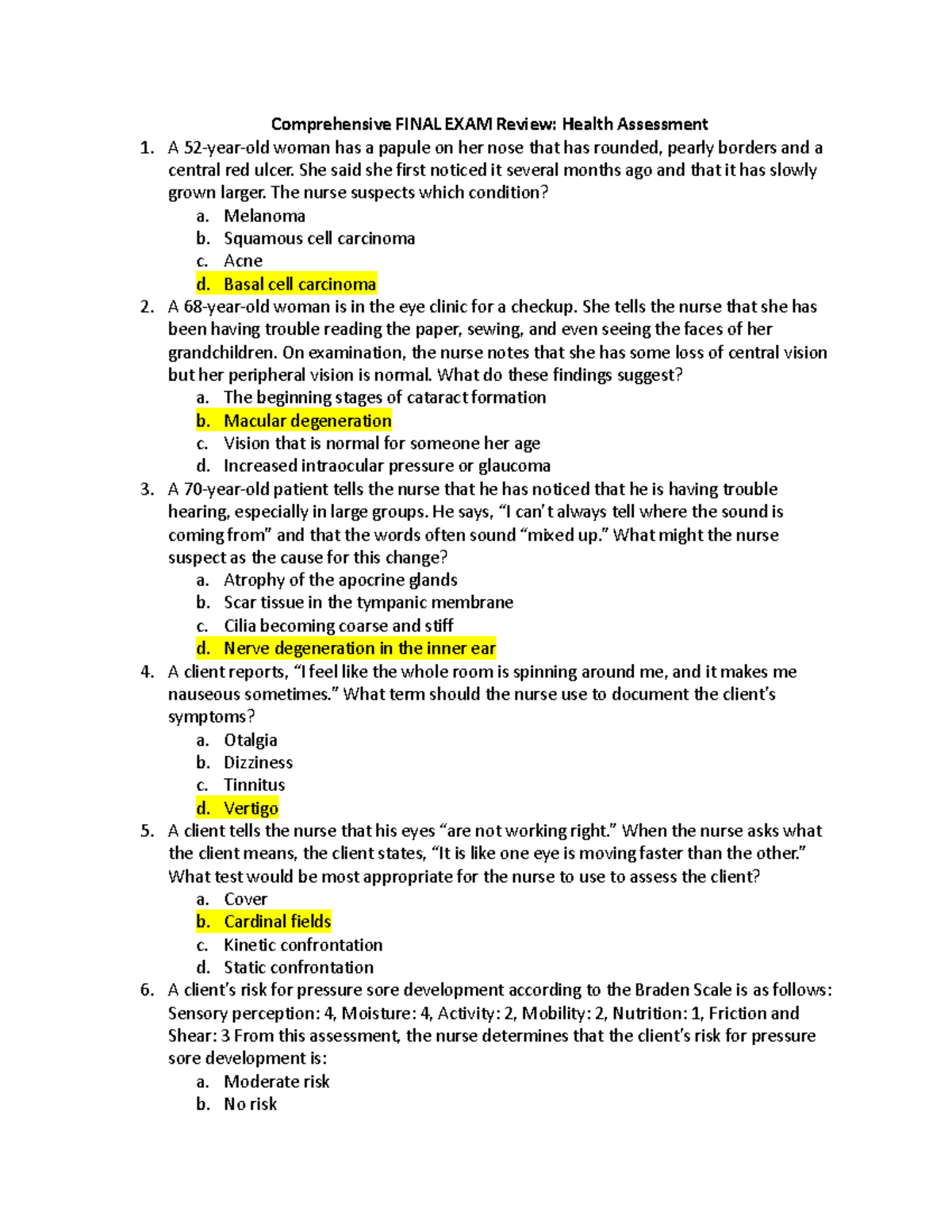 HA Final EXAM Study Guide - Comprehensive FINAL EXAM Review: Health ...