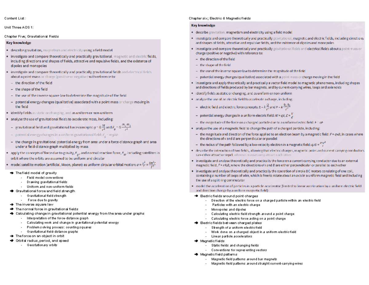 Physics [everything condensed] - Content List: Unit Three AOS 1 ...