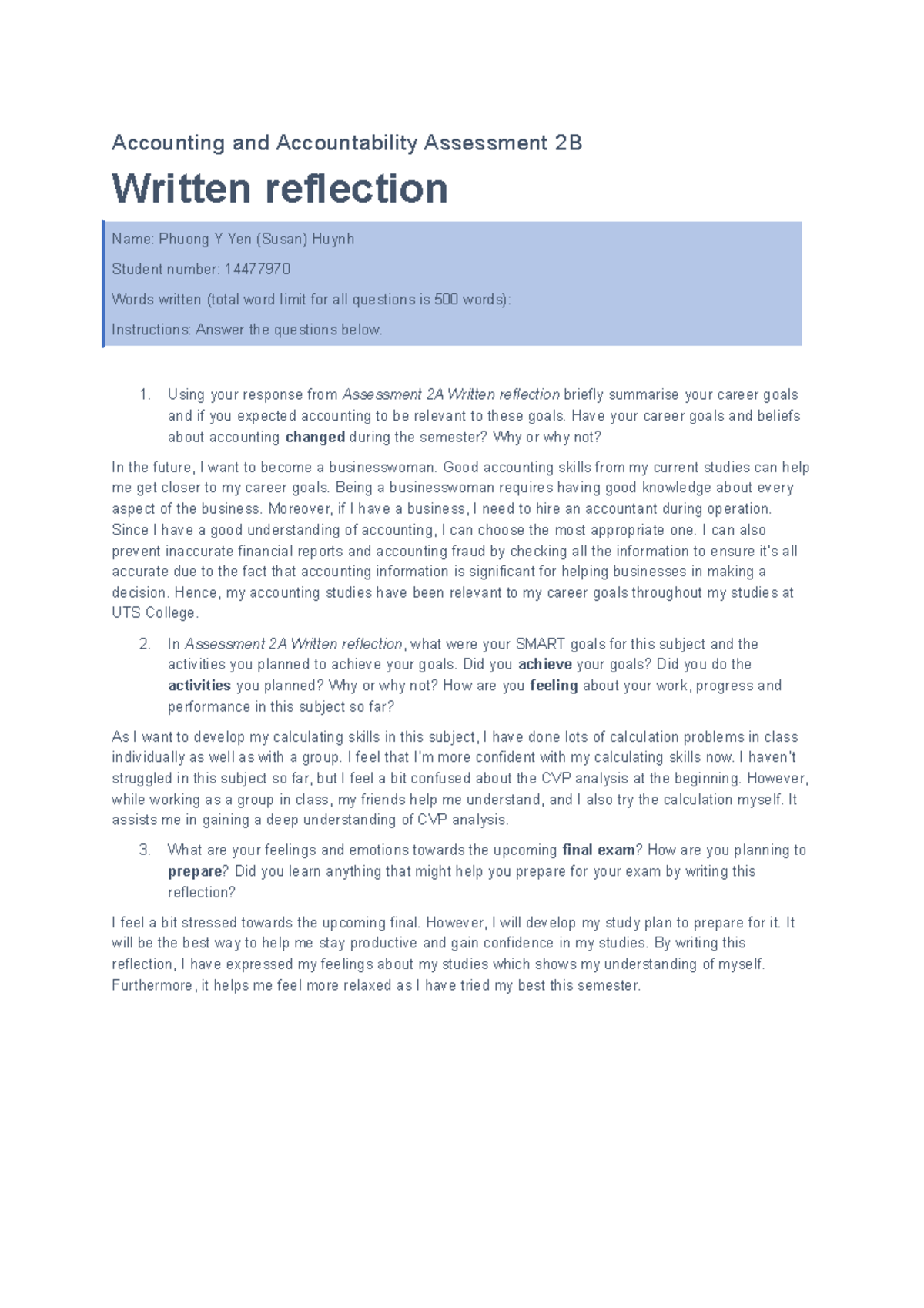 A ssessment 2B Written reflection - Accounting and Accountability ...