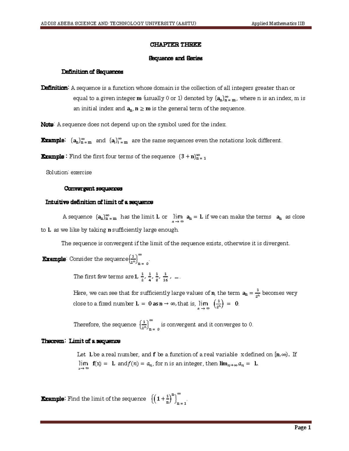 Chapter Three (Sequence and Series) - CHAPTER THREE Sequence and Series ...