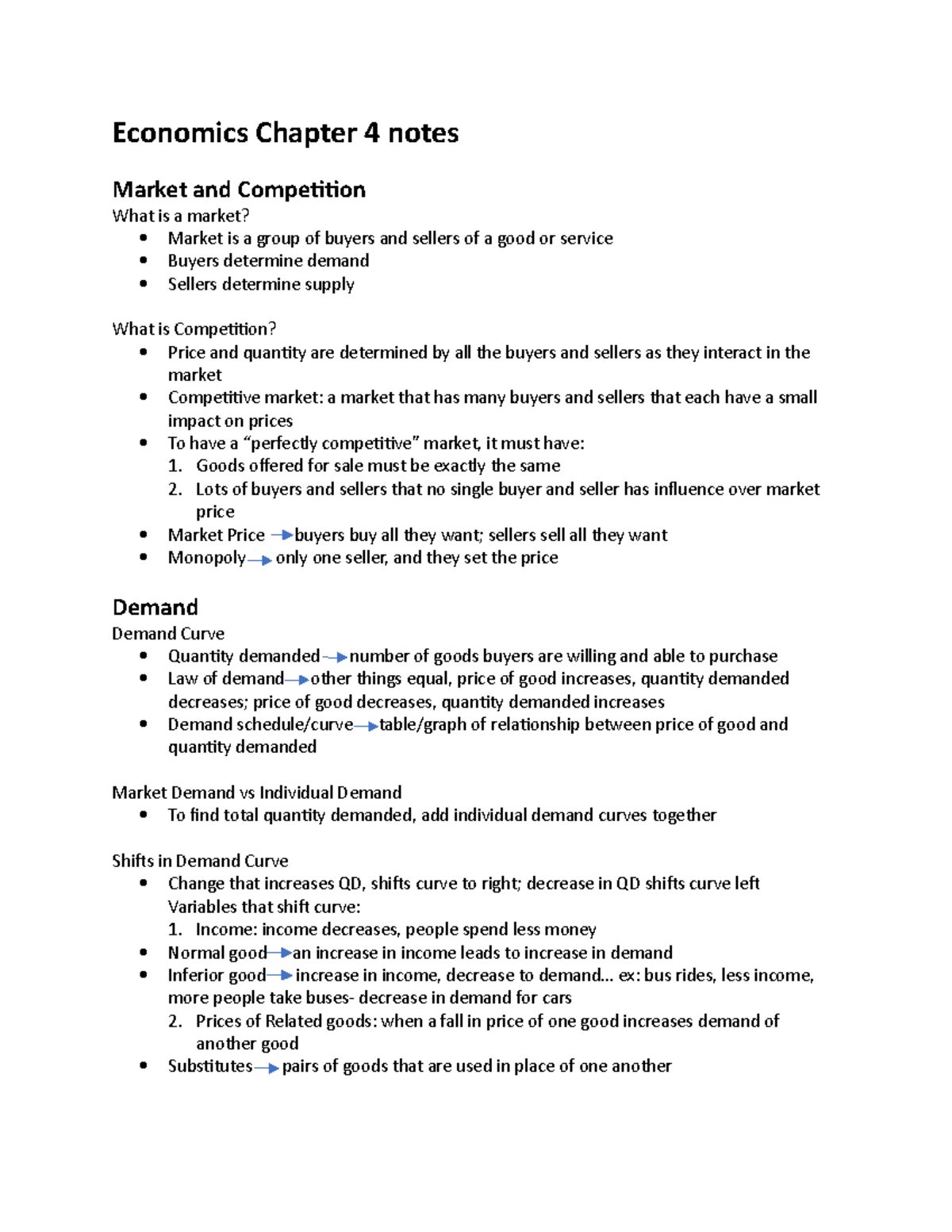 Economics Chapter 4 notes - Economics Chapter 4 notes Market and ...