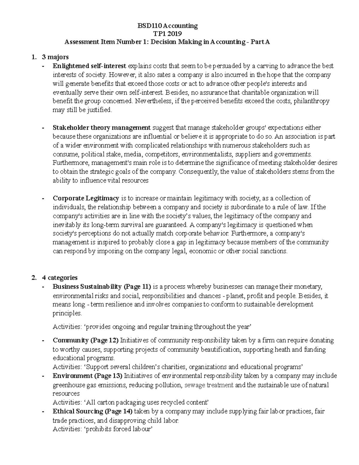 Report - Decision making in Accounting - BSD110 Accounting TP1 2019 ...