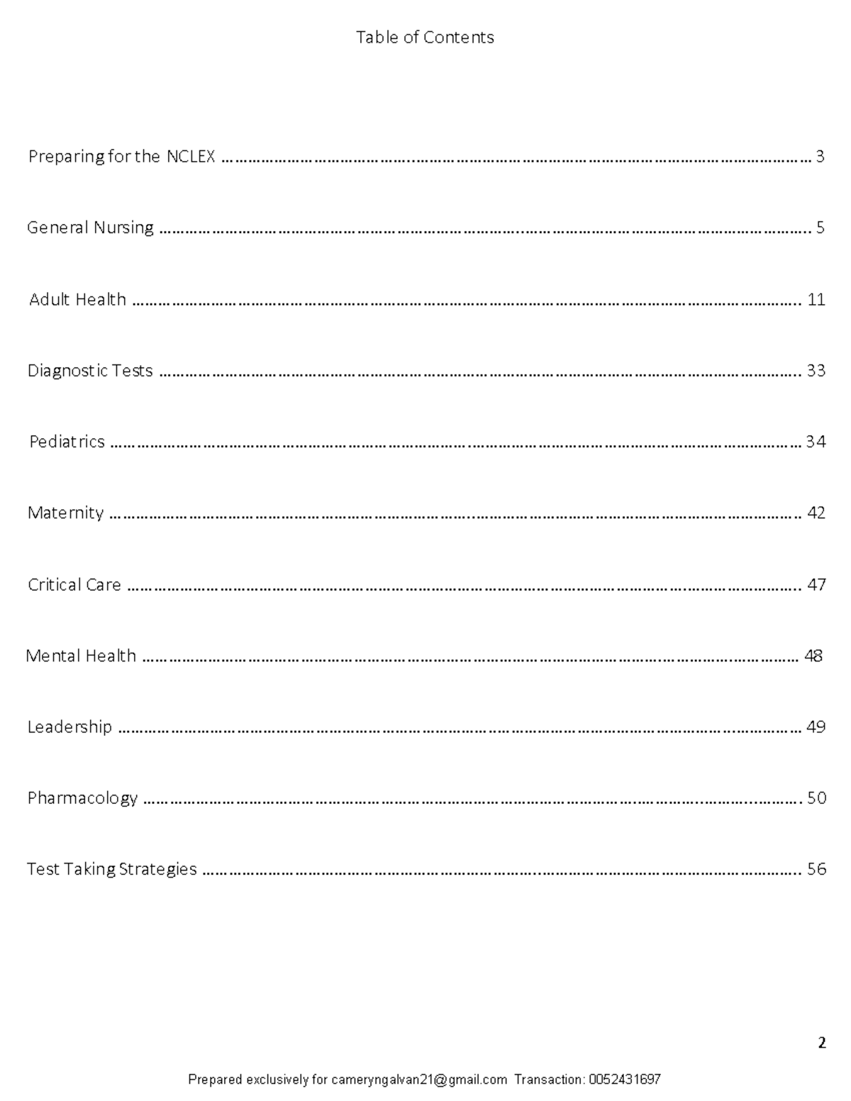 RN LPN Cheat Sheet - 2 Table of Contents Preparing for the NCLEX