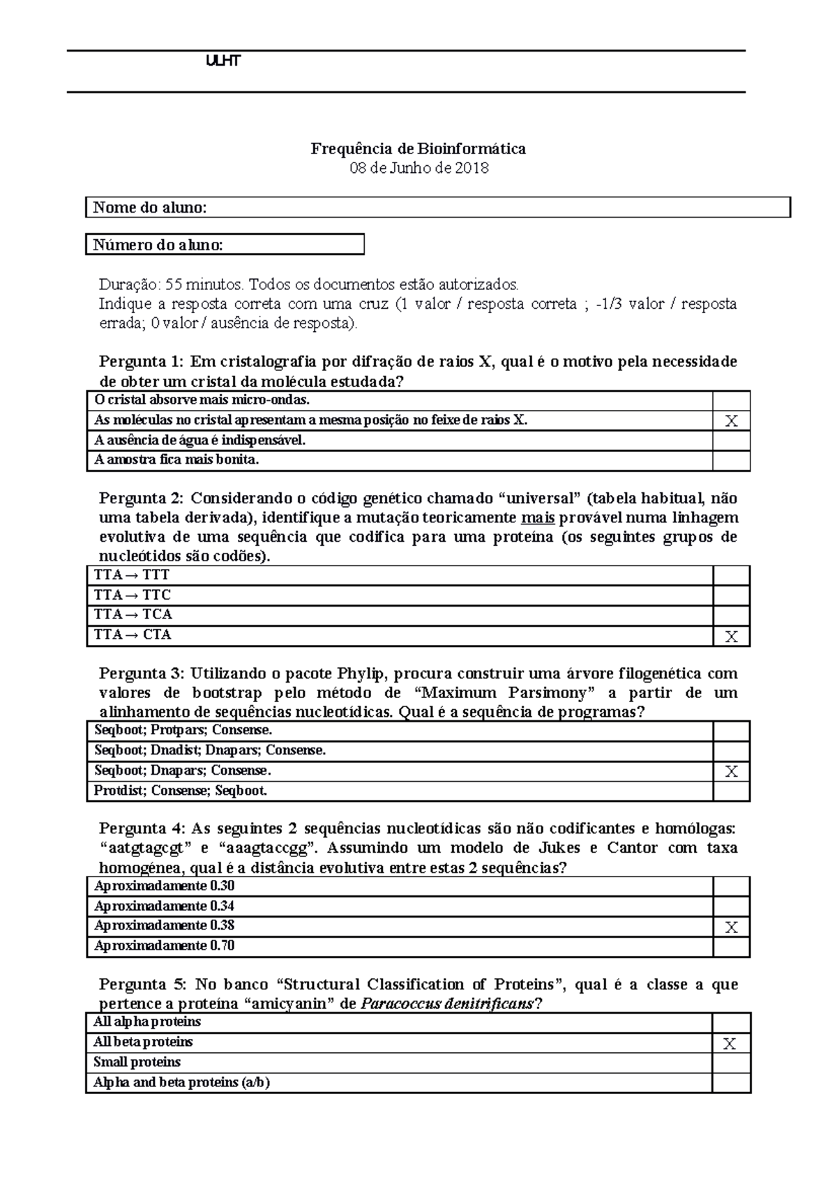 Freq1(08 06 18) - ULHT Frequência de Bioinformática 08 de Junho de 2018 ...