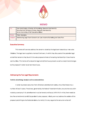 KPI Strategy Memo project one - Ashley Mobley MBA 500 Project One ...