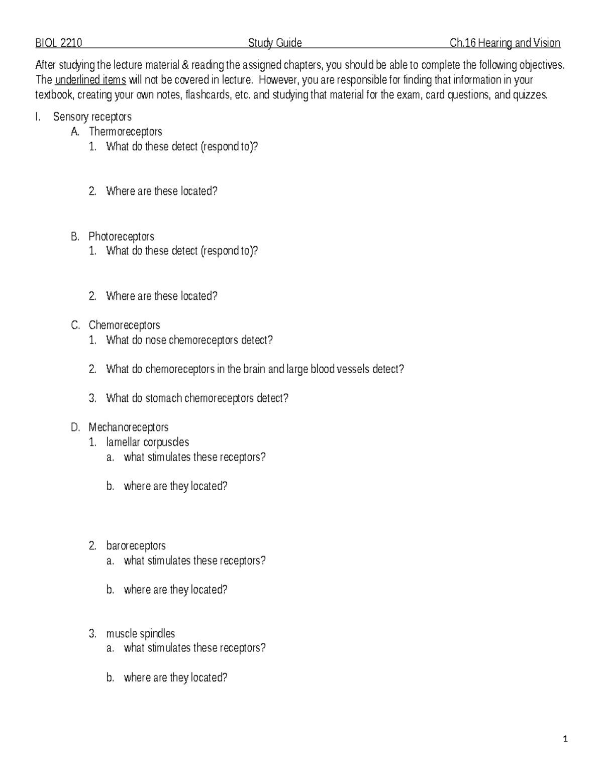 Ch.16 Hearing & Vision Study Guide - BIOL 2210 Study Guide Ch Hearing ...