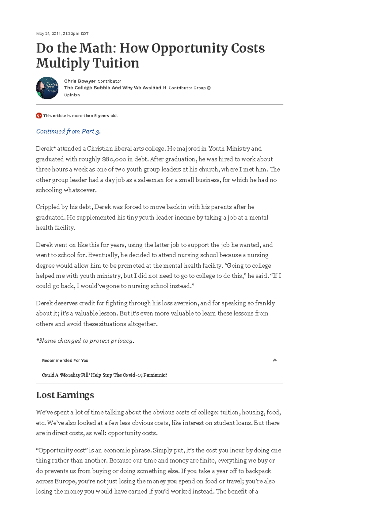 Do the Math How Opportunity Costs Multiply Tuition - / Opinion Do the ...