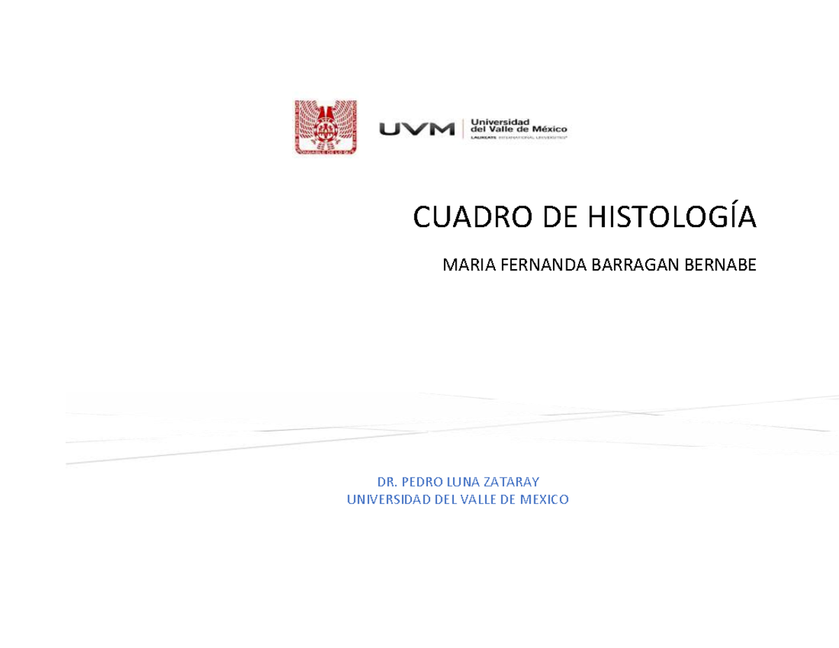 Tarea Histo 2 - CUADRO DE HISTOLOGÍA MARIA FERNANDA BARRAGAN BERNABE ...