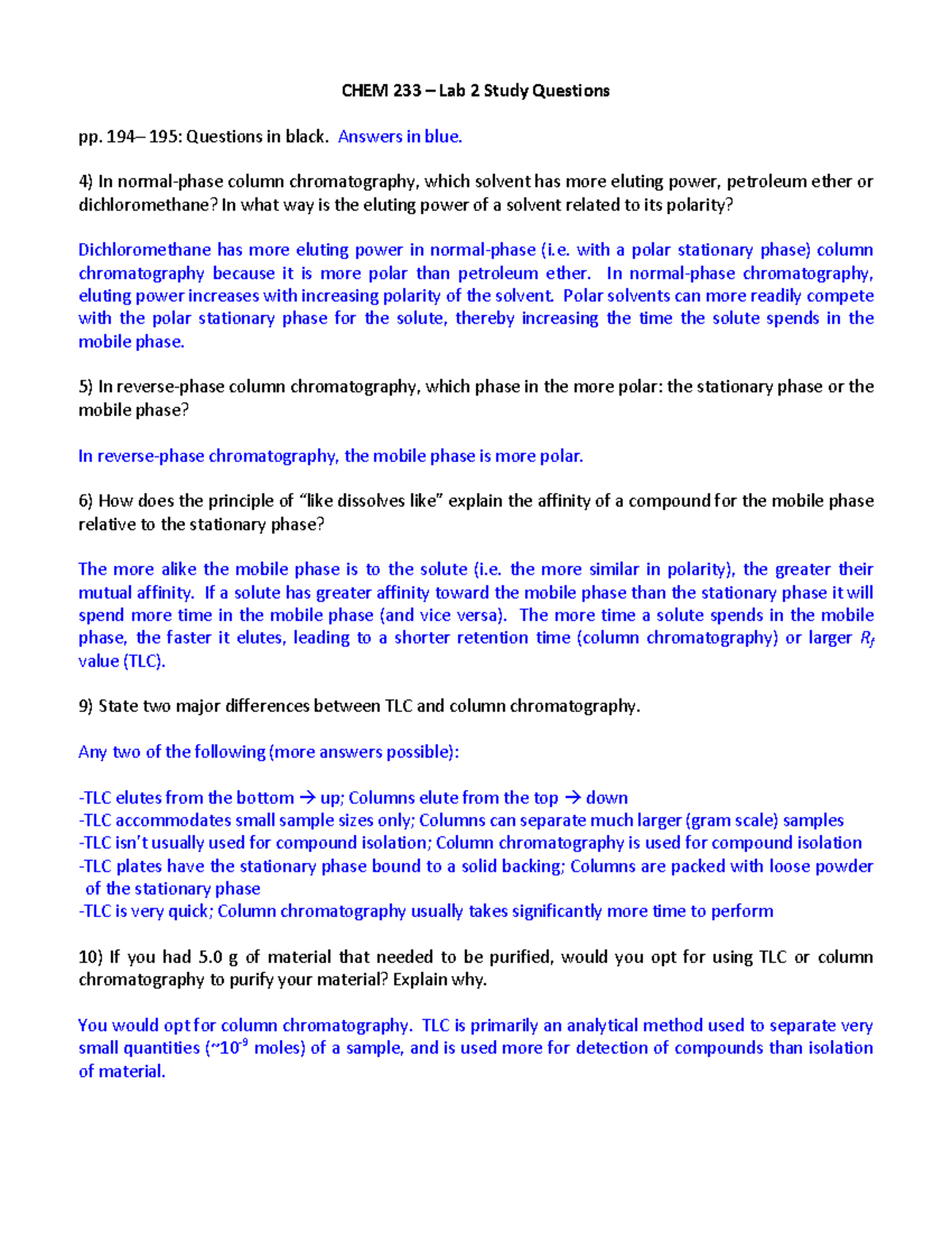 CHEM 233 Lab 2 Study Questions - CHEM 233 Lab 2 Study Questions pp. 195 ...