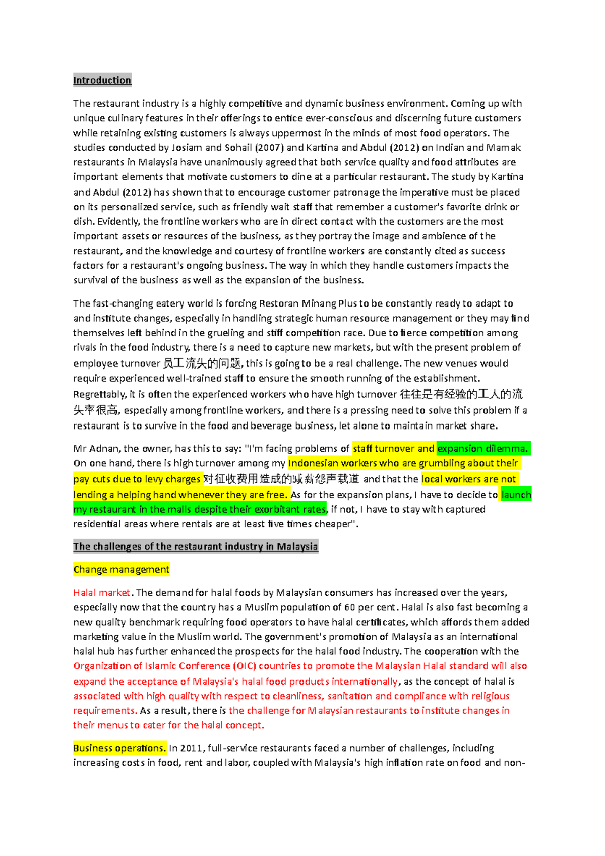 Introduction - Introduction The restaurant industry is a highly ...