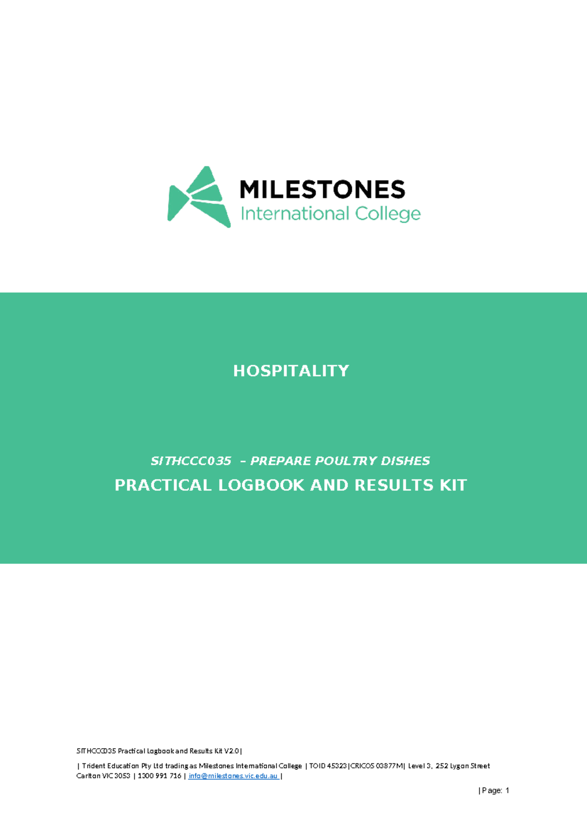 Sithccc 035 Practical Logbook and Results Kit V2 - SITHCCC035 Practical ...