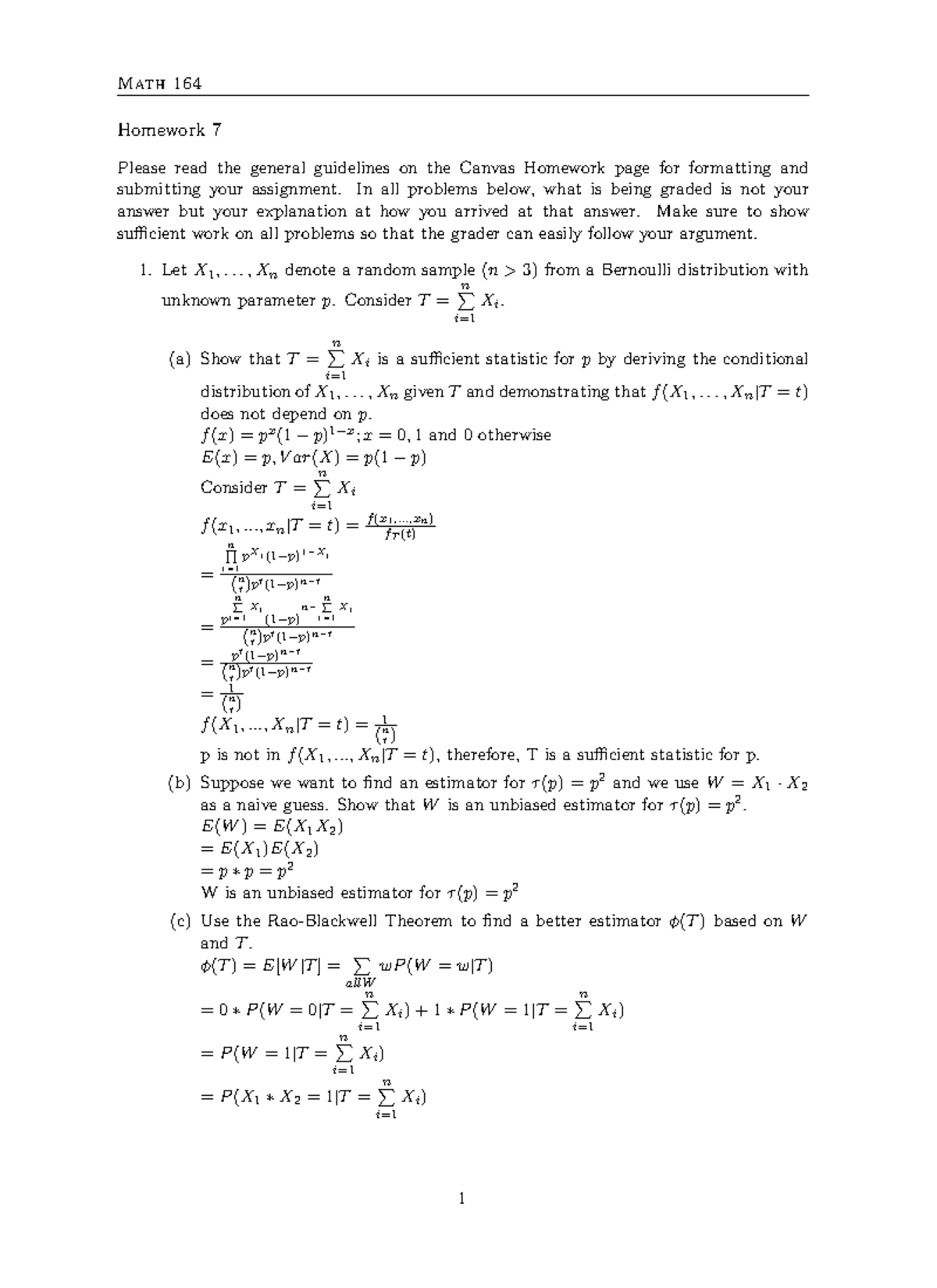 164Homework 07 - 164 Homework 07 - Homework 7 Please read the general guidelines on the Canvas ...